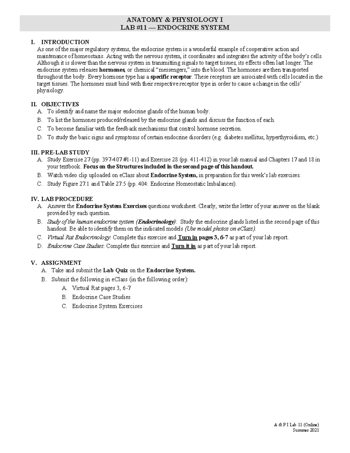 Lab 11 - Complete lab with lab assignments. - A & P I Lab 11 (Online ...