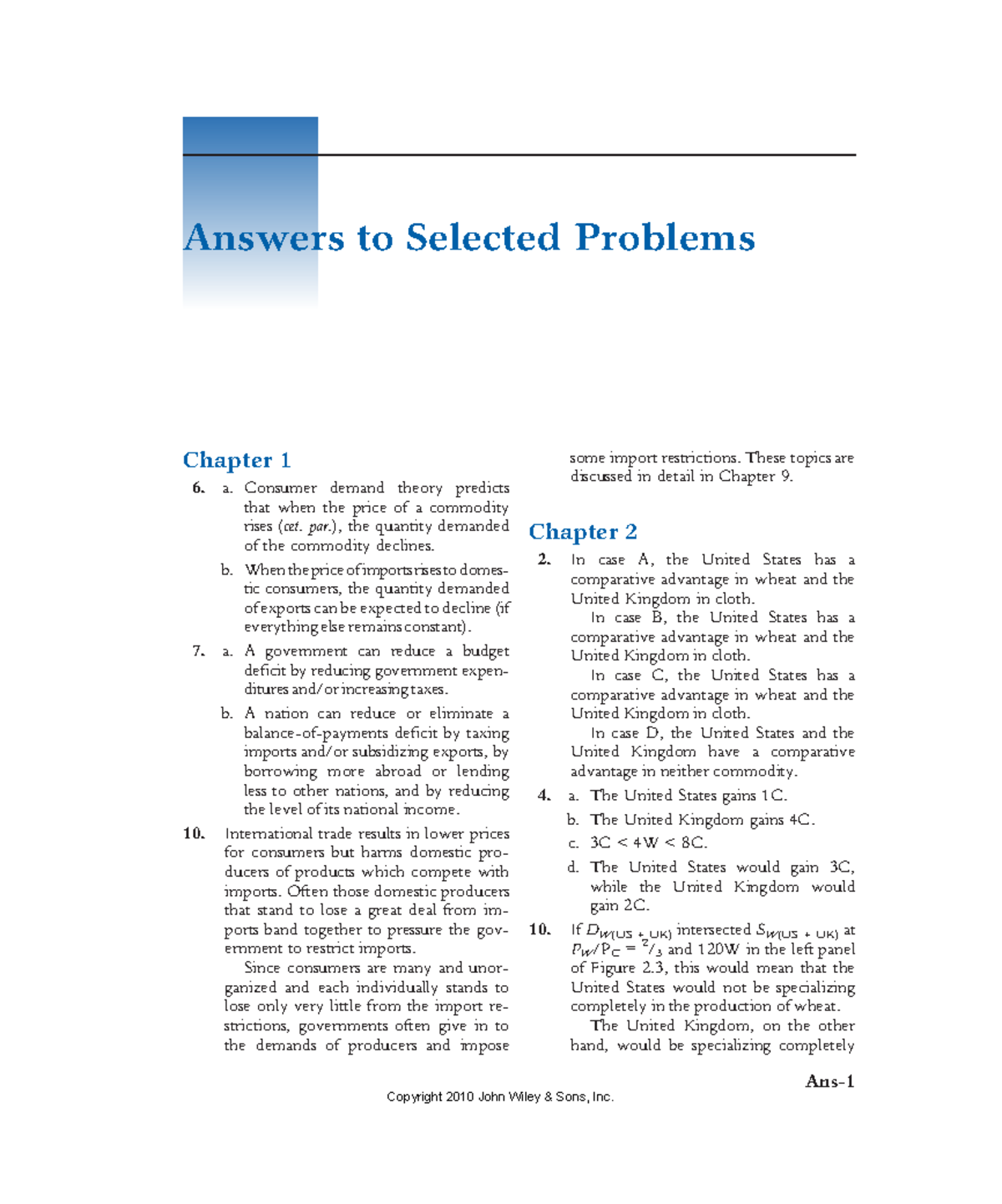Salvatore solved answers - Answers to Selected Problems Chapter 1 a. Consumer demand theory ...