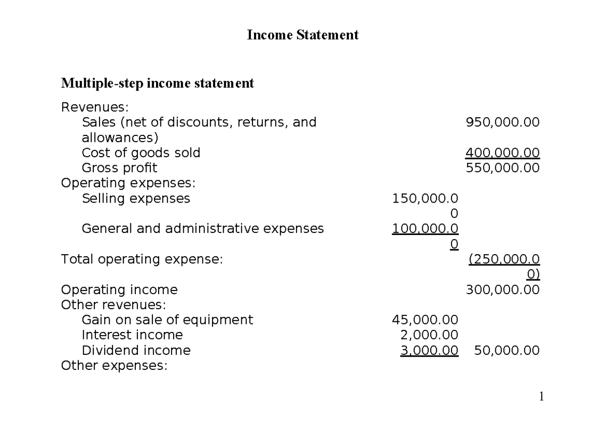 Income Statement supplement - Multiple-step income statement Revenues ...