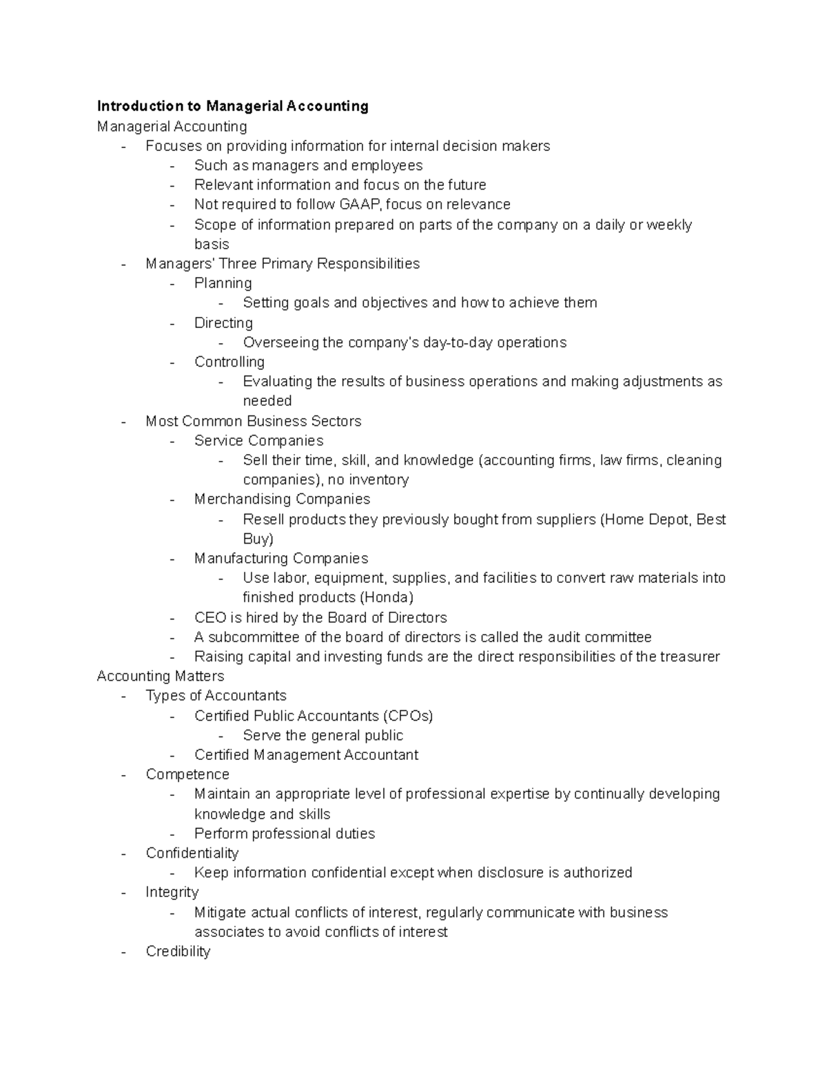 Managerial Accounting Notes - Introduction to Managerial Accounting ...