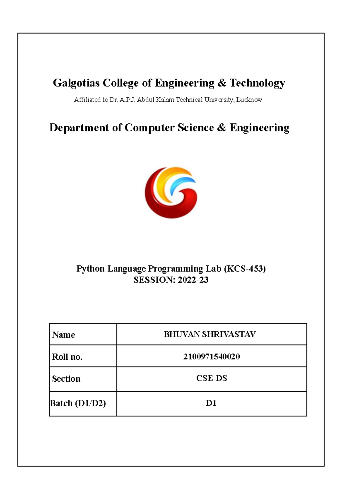 Bhuvan Python PROJ........................................................... - Galgotias ...