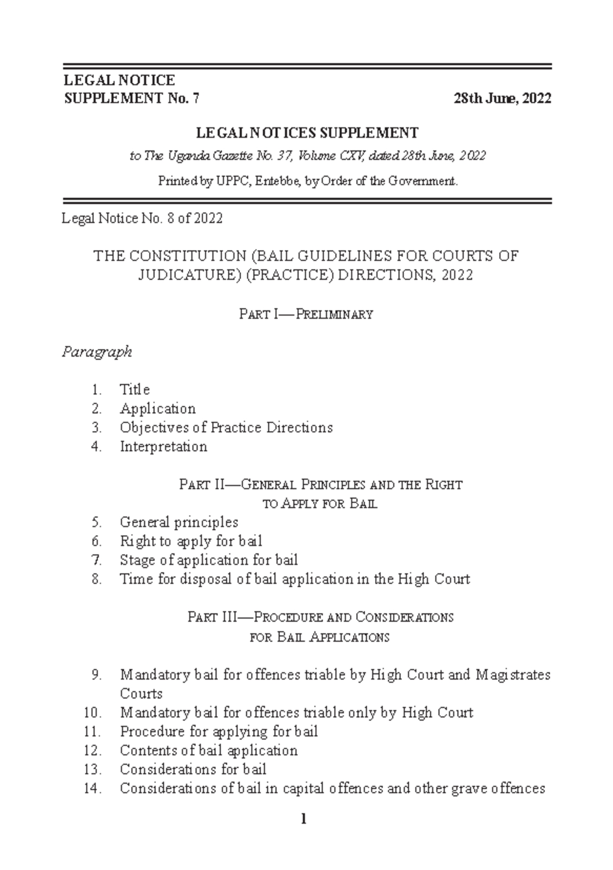 Constitution (Bail Guidelines for Courts of Judicature) (Practice ...