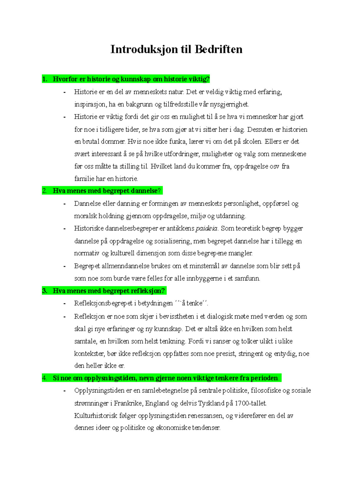 Kortsvar-bedriften - Sammendrag Bedriften - Introduksjon til Bedriften ...