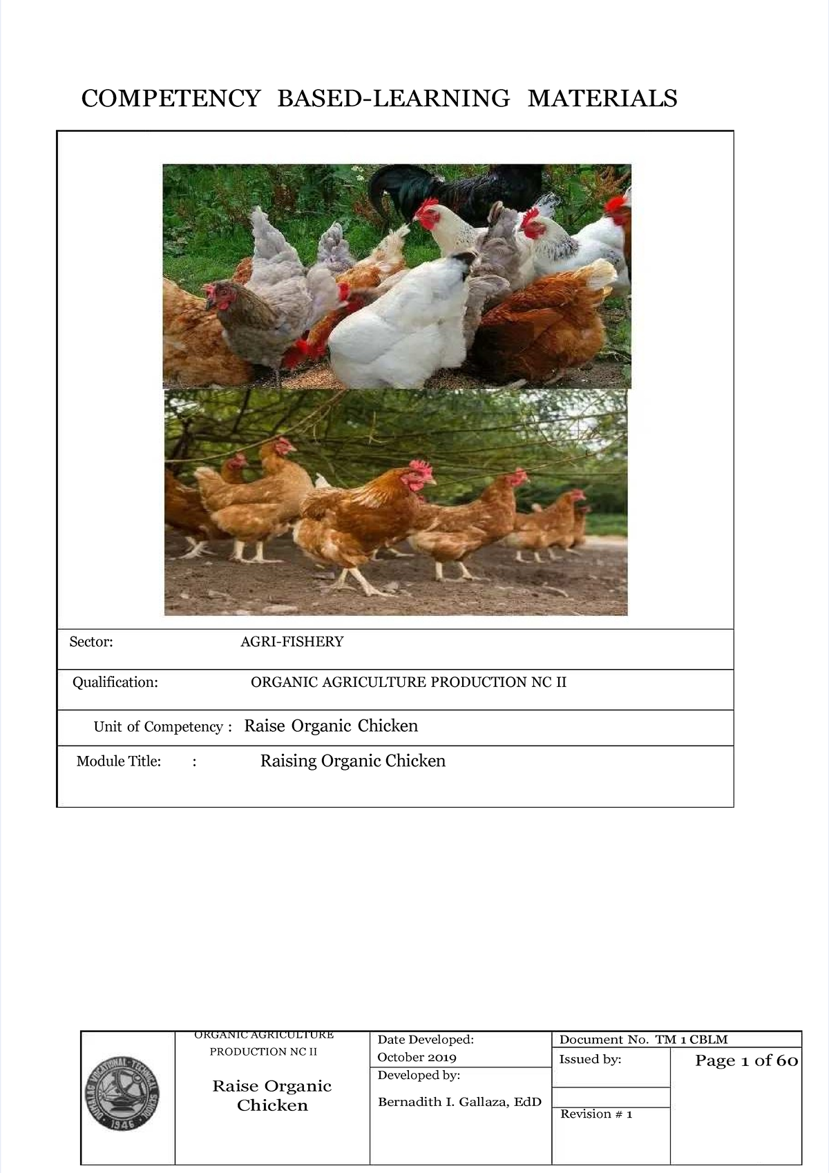 Raise organic chicken cblm f3 - Sector: AGRI-FISHERY Qualification ...