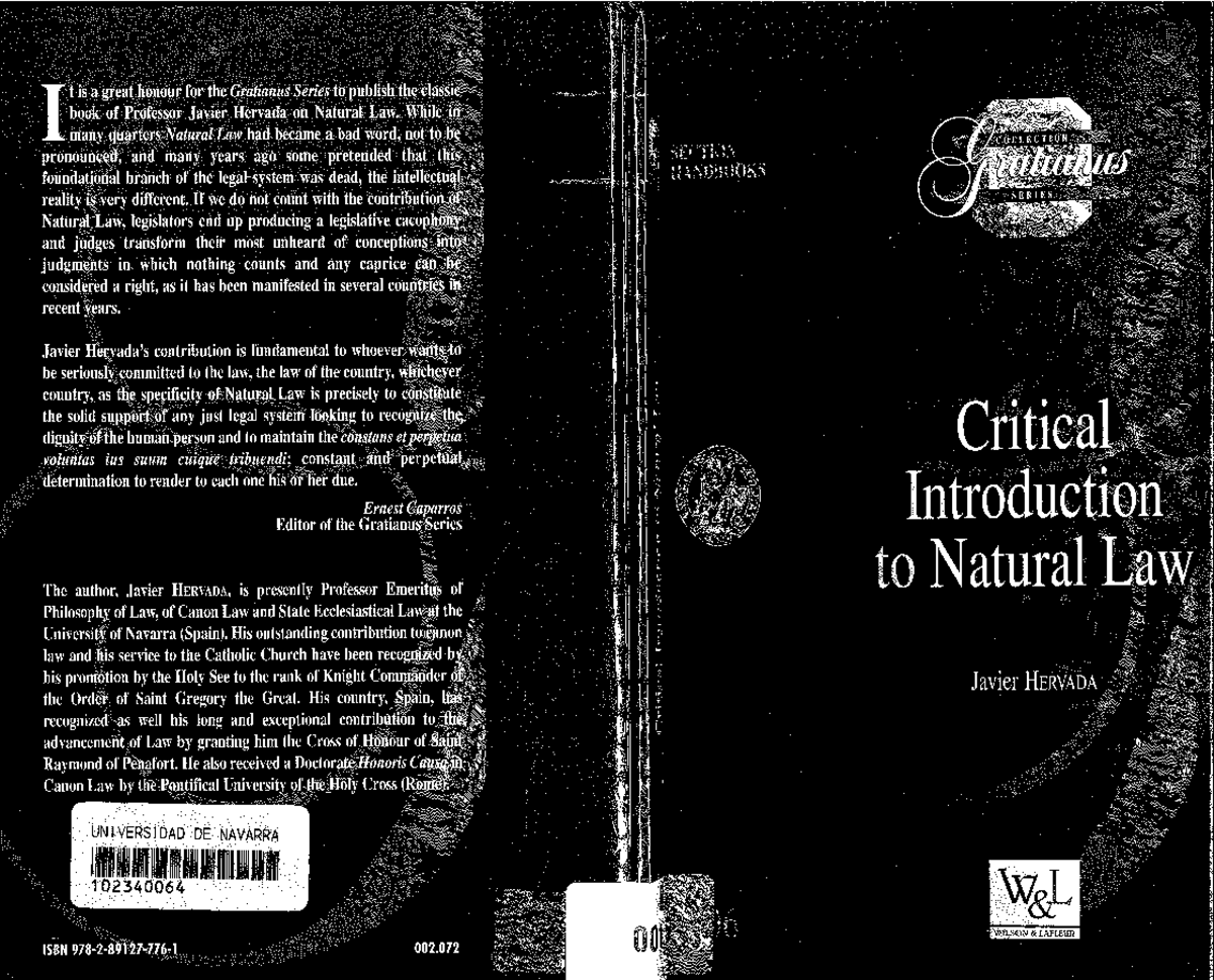 Critical Introduction to Natural Law - Javier Hervada pp. 27-36 - Human ...