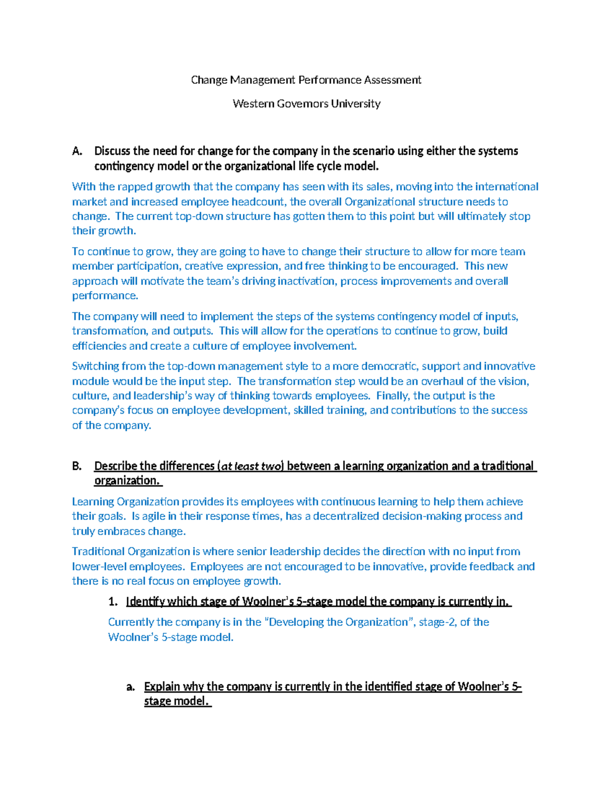 WGU C721-Task - Pass - Change Management Performance Assessment Western ...