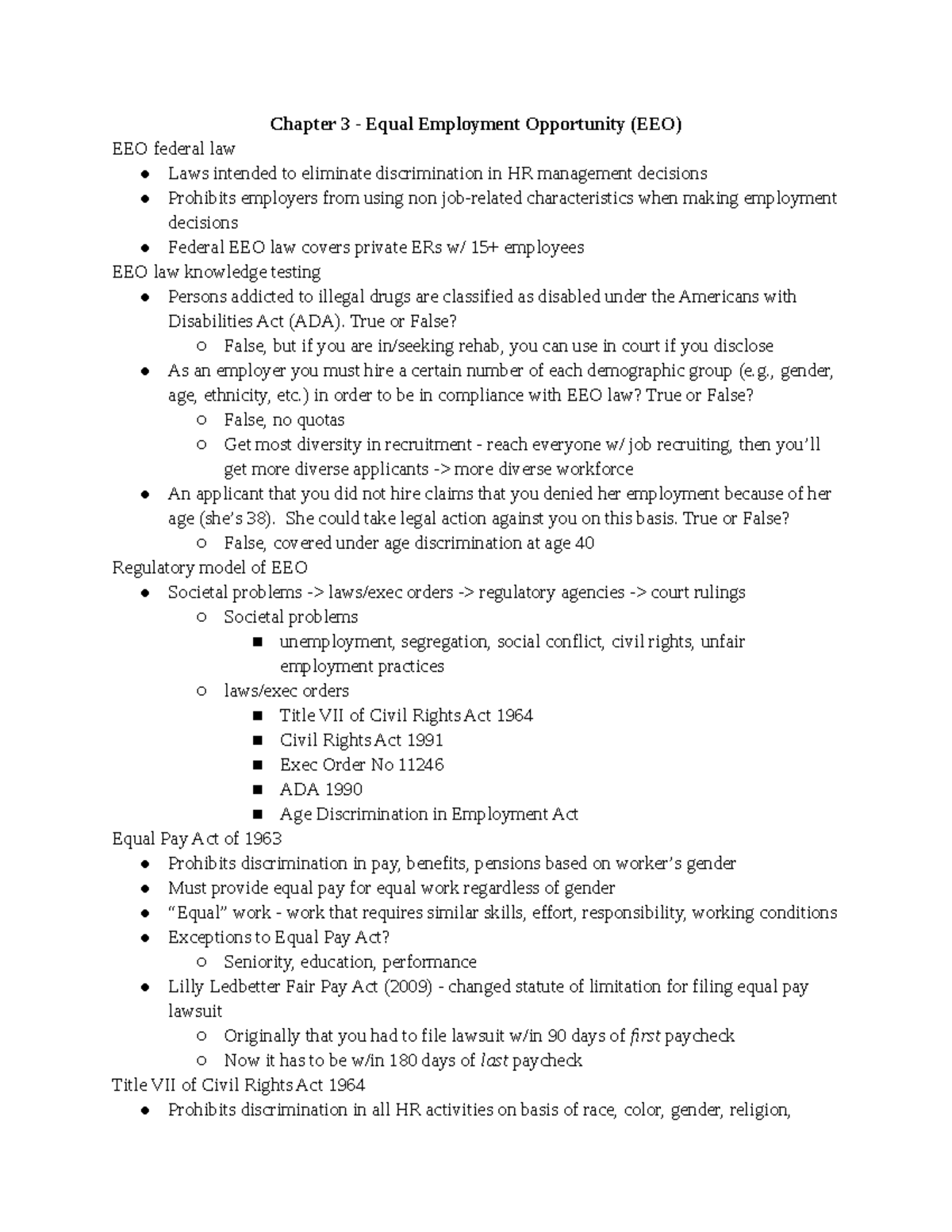 MGT 352 Ch 3 Notes - Chapter 3 - Equal Employment Opportunity (EEO) EEO ...