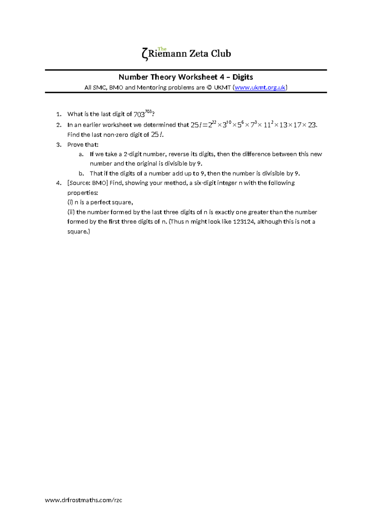 RZC-Number Theory-Worksheet 4 - Number Theory Worksheet 4 – Digits All ...