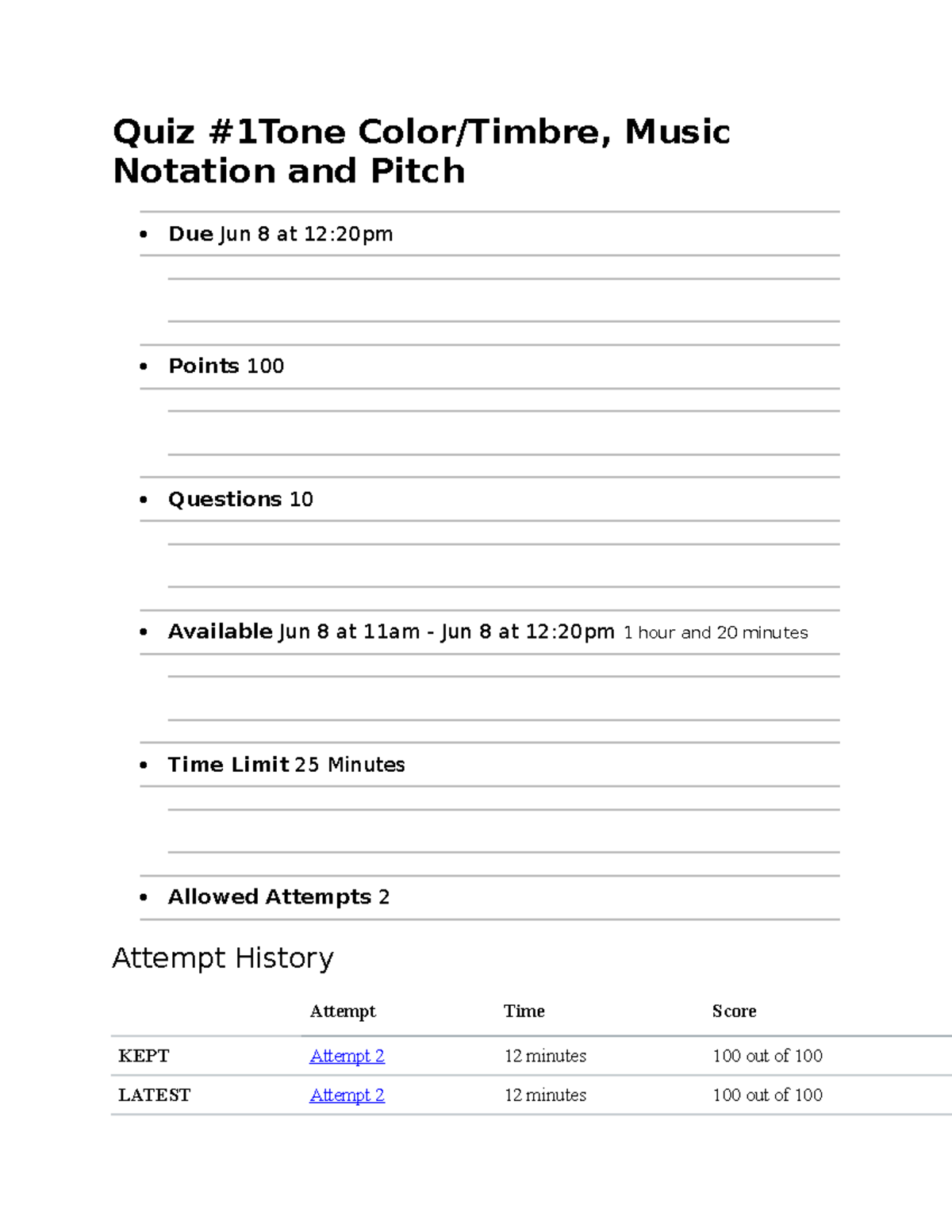 SU23 MUS1113J4TAA Music Appreciation - Quiz #1Tone Color-Timbre, Music Notation and Pitch - Quiz ...