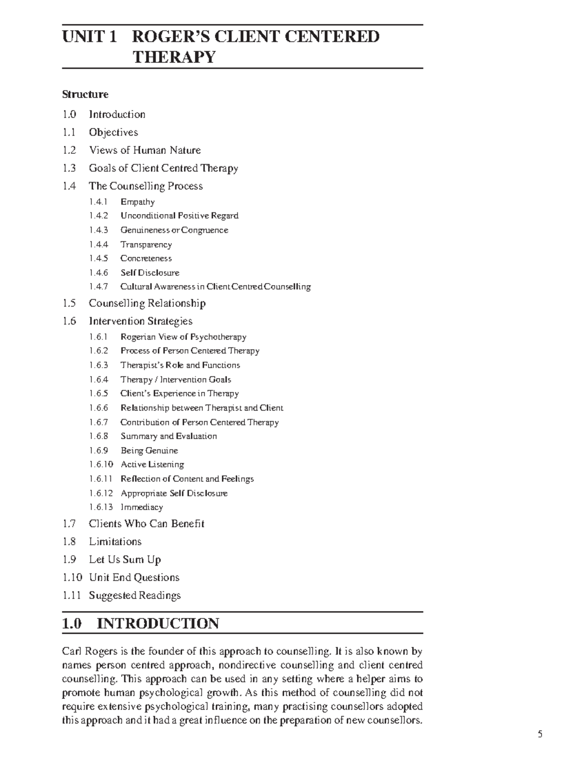 Core Conditions of Counselling - Roger’s Client Centered UNIT 1 ROGER’S ...