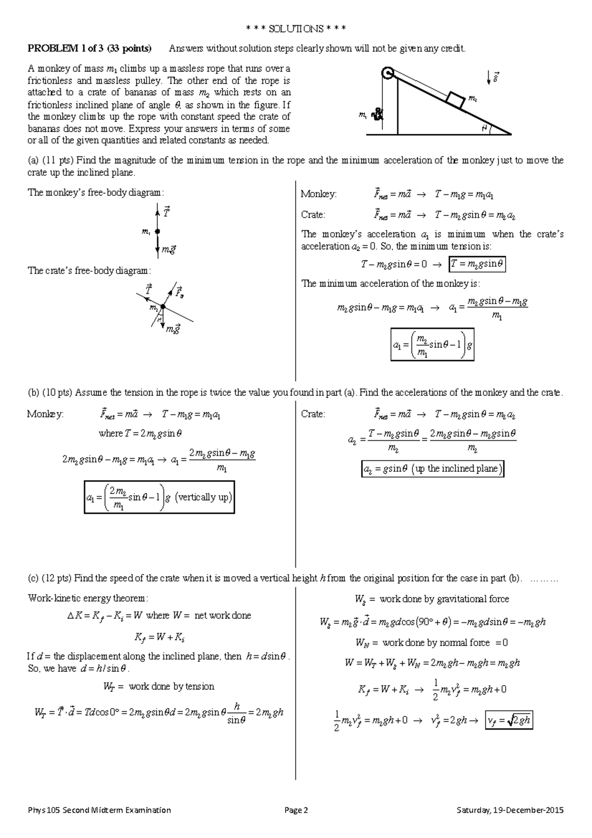 105 2015 1 MT2 soln pdf - aaaa - * * * SOLUTIONS * * * Phys 105 Second Midterm Examination Page ...