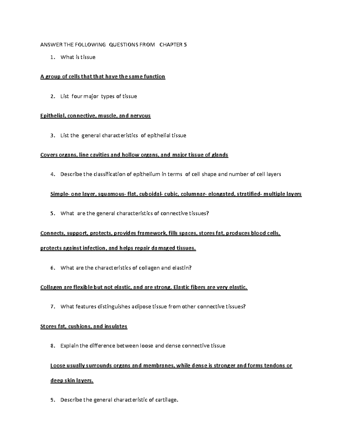 Tissue types Notes - ANSWER THE FOLLOWING QUESTIONS FROM CHAPTER 5 What ...