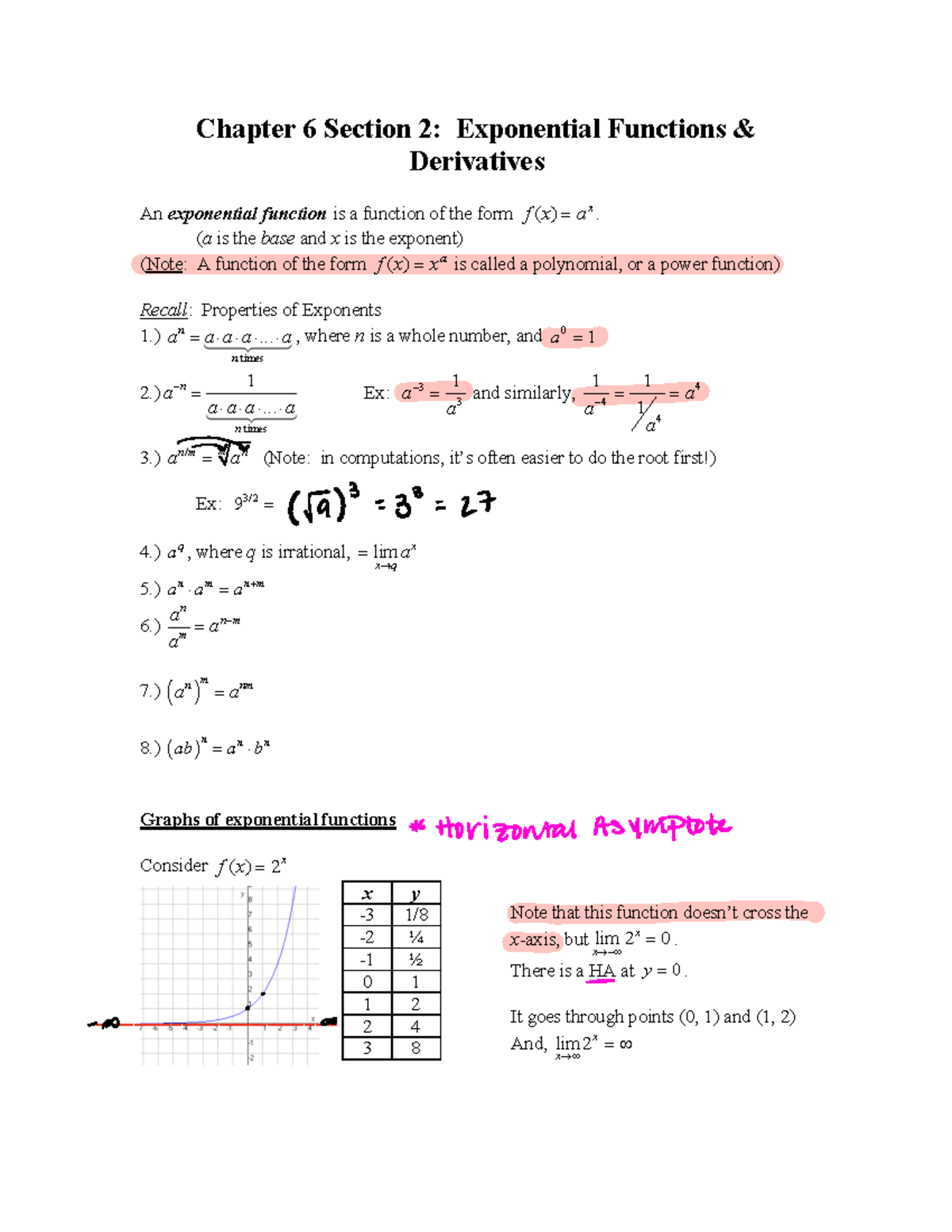 Chapter 6 Section 2 - Chapter 6 Section 2: Exponential Functions ...