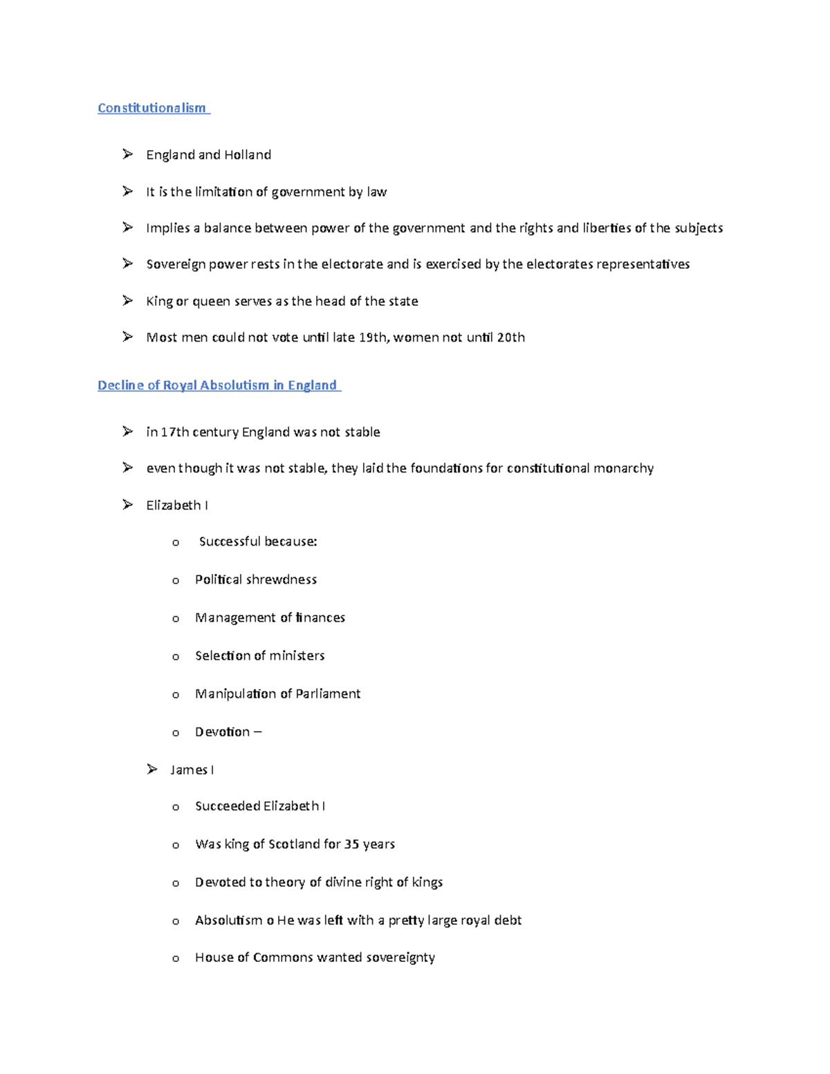 Constitutionalism - Lecture notes Chapter 6 - Constitutionalism England ...