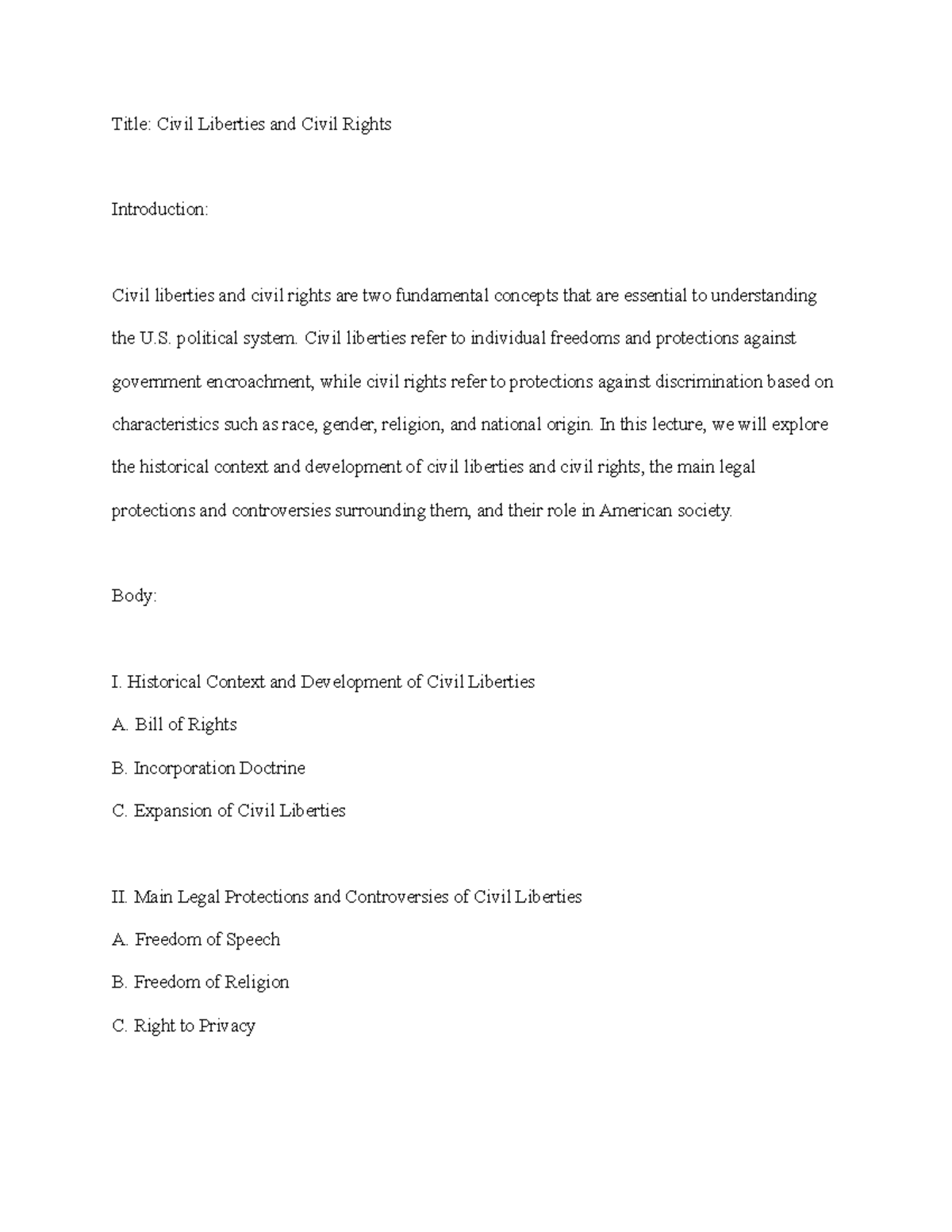 Lecture Notes Civil Liberties and Civil Rights - Title: Civil Liberties ...