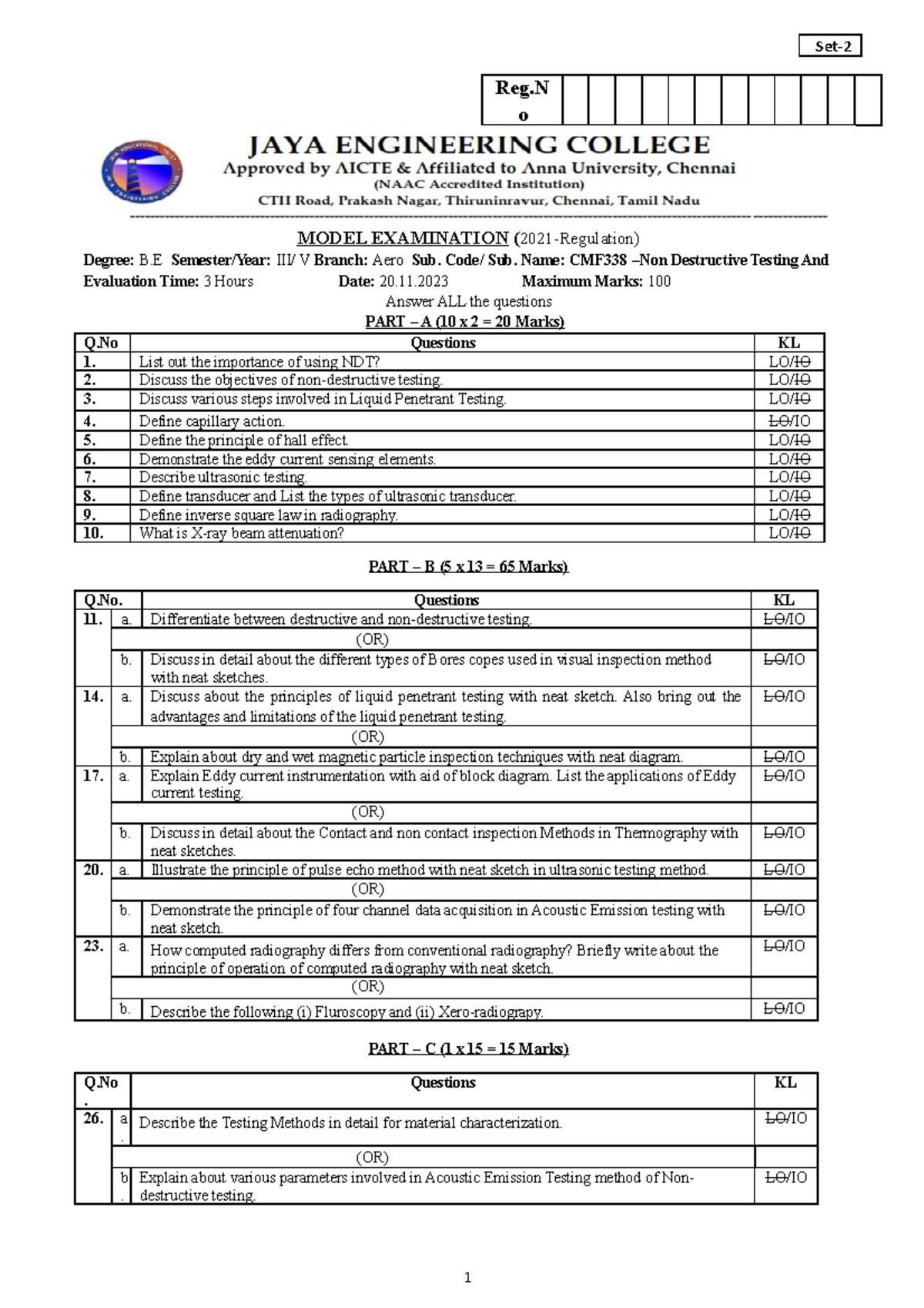 Model EXAM -SET II - sdfdf - Set- Reg o MODEL EXAMINATION (2021-Regulation) Degree: B Semester ...