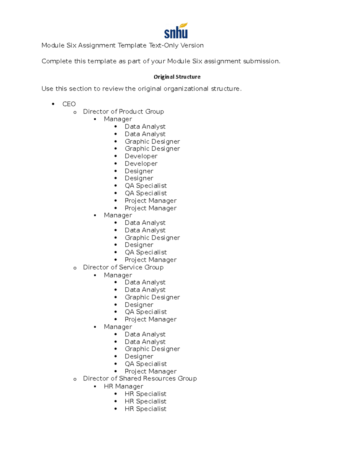 BUS 210 Module Six Assignment - Module Six Assignment Template Text-Only Version Complete this ...