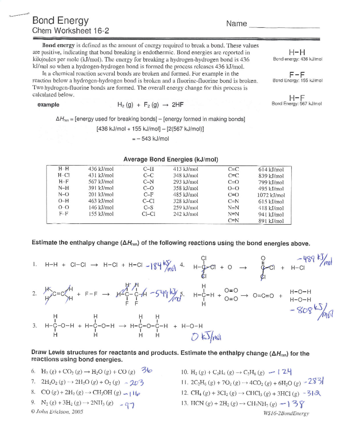 Bond energy keys - Studocu