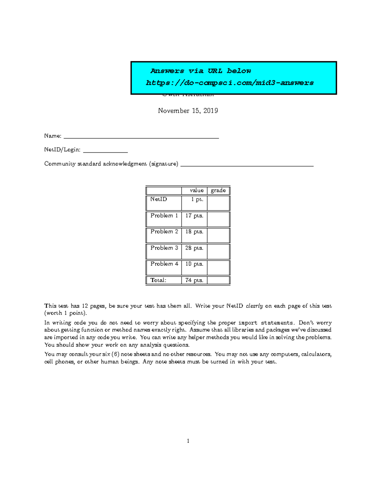 Mid3practice-fall23 - practice - Test 2 : Compsci 201 Owen Astrachan ...