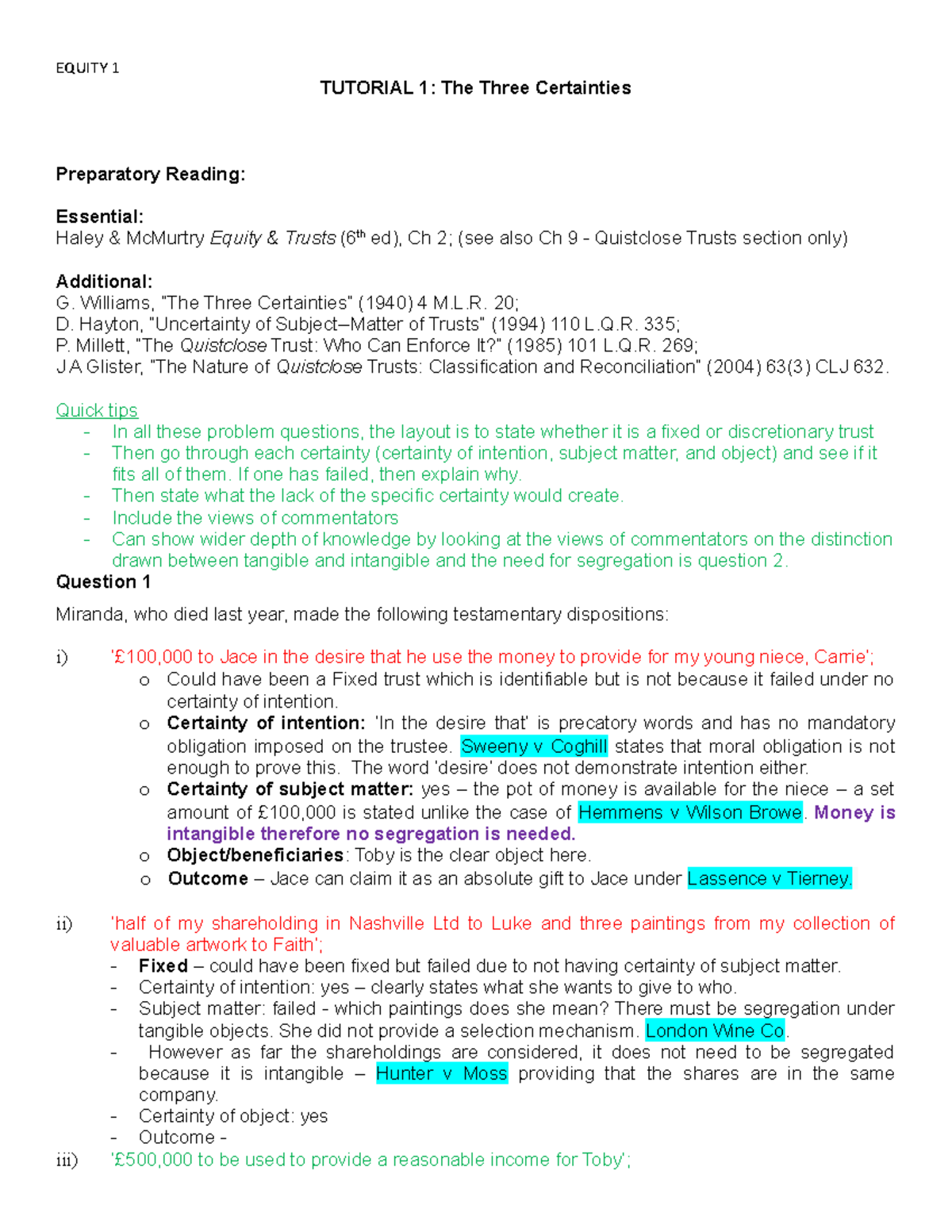 Tutorial 1 Three Certainties - LAW-30055 - Keele - Studocu