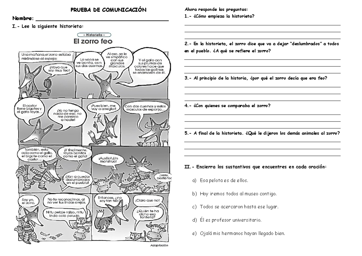 Prueba DE Comunicación - PRUEBA DE COMUNICACIÓN Nombre