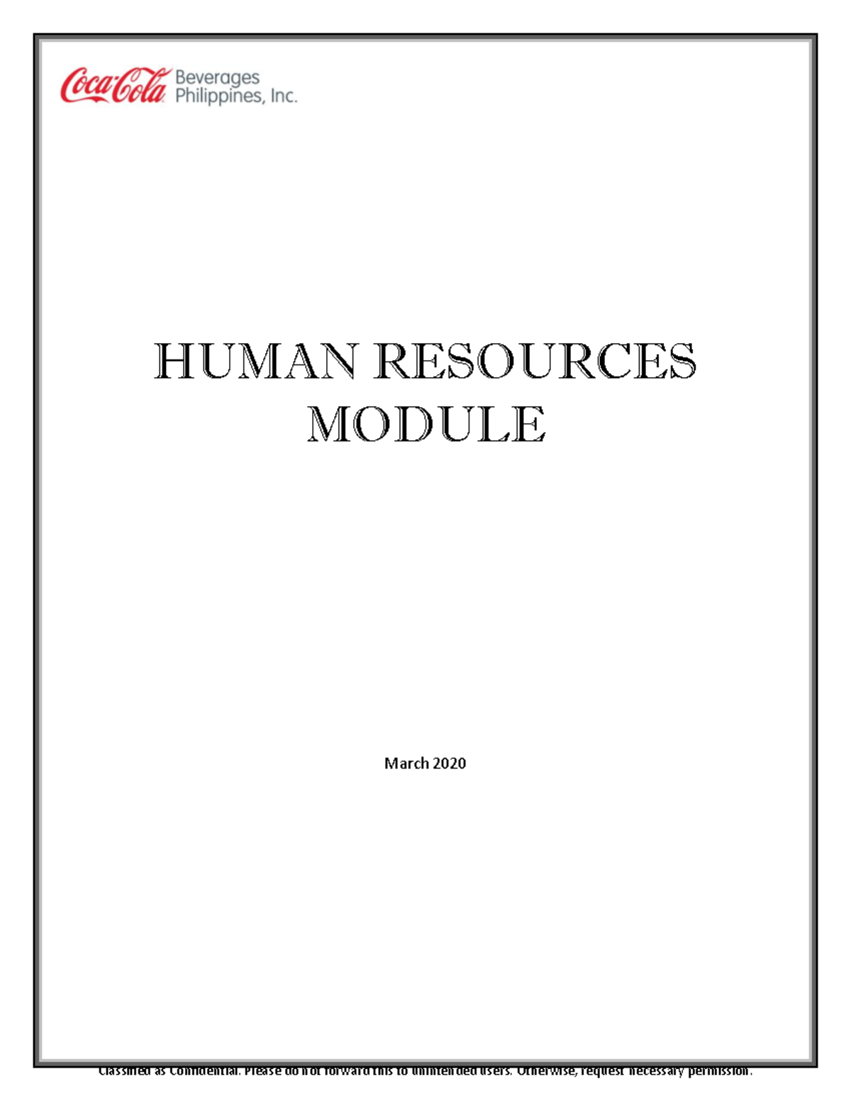 Human Resources Module - HUMAN RESOURCES MODULE March 2020 2 | P a g e ...