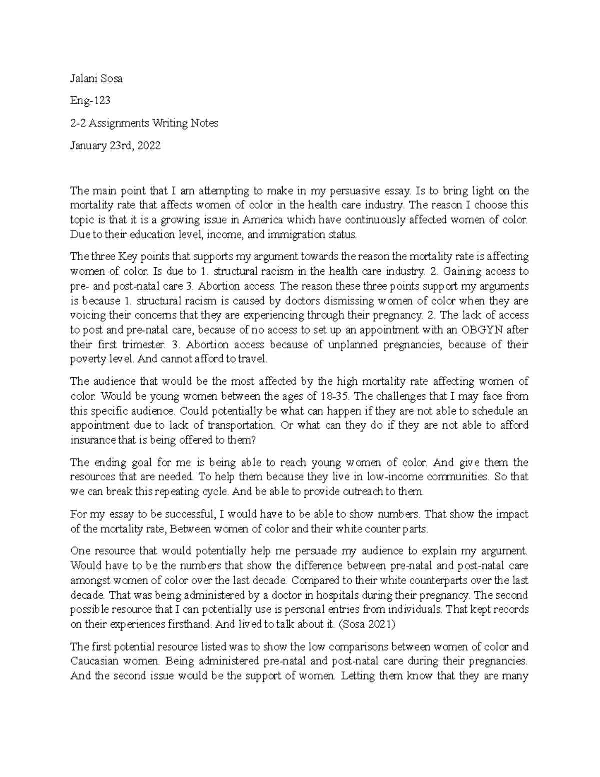 2-2 Assignment Writting Notes - Jalani Sosa Eng- 2-2 Assignments ...