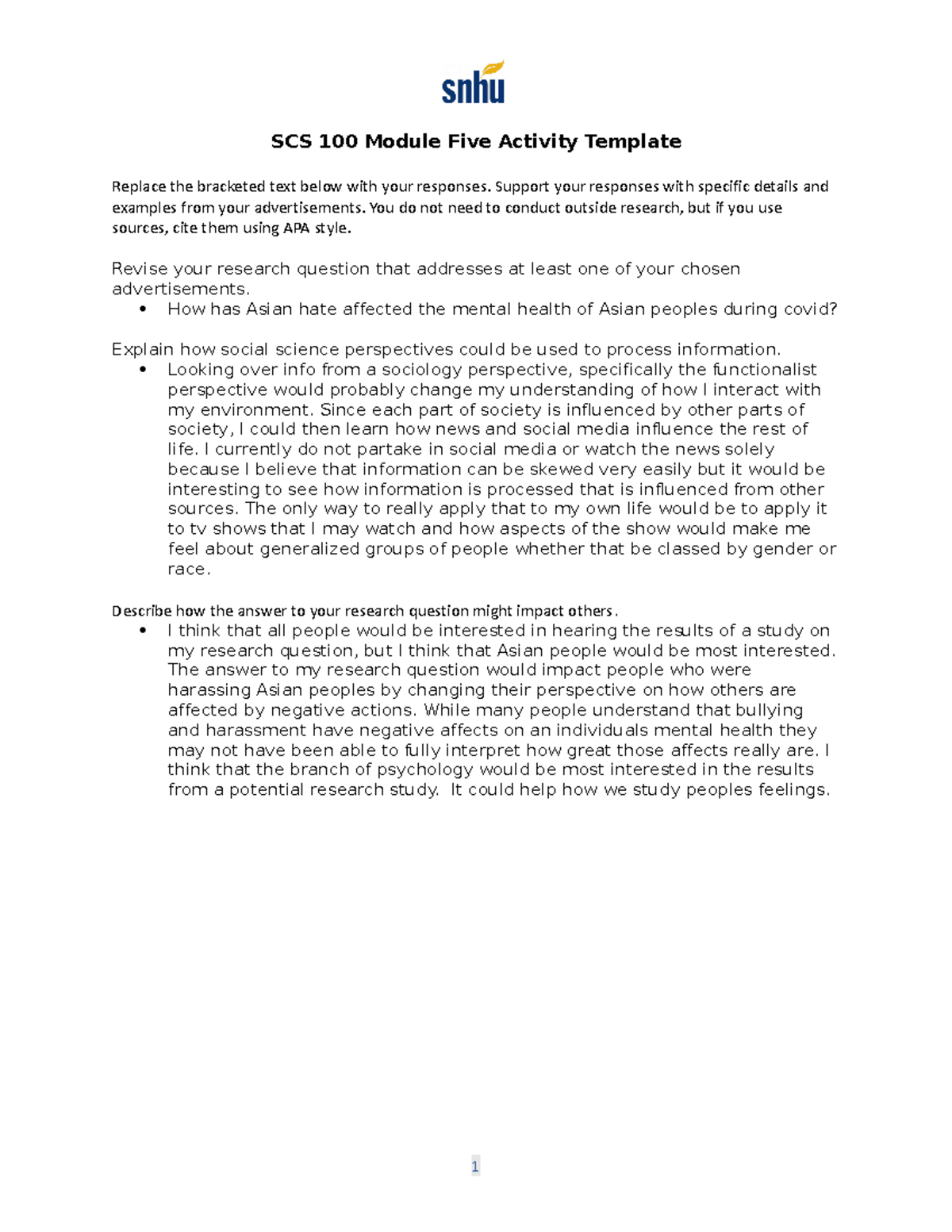 SCS 100 Module Five Activity Joshua George - SCS 100 Module Five ...