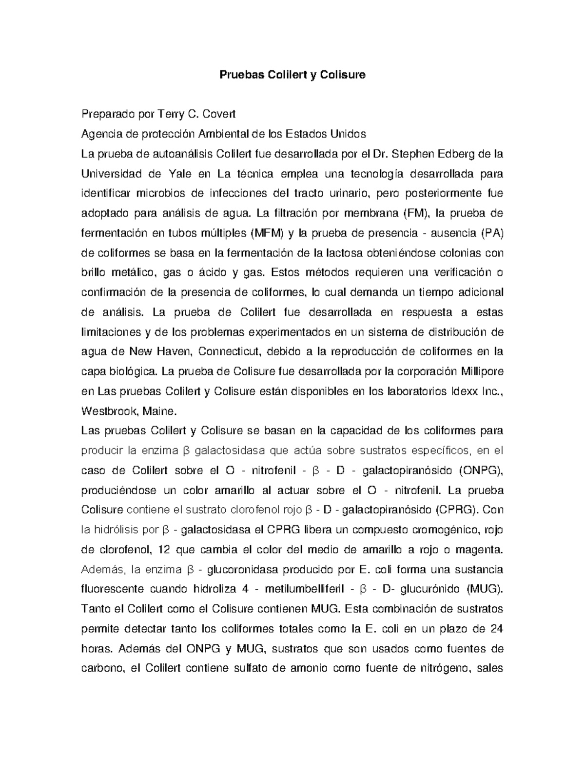 Pruebas Colilert y Colisure - Pruebas Colilert y Colisure Preparado por ...