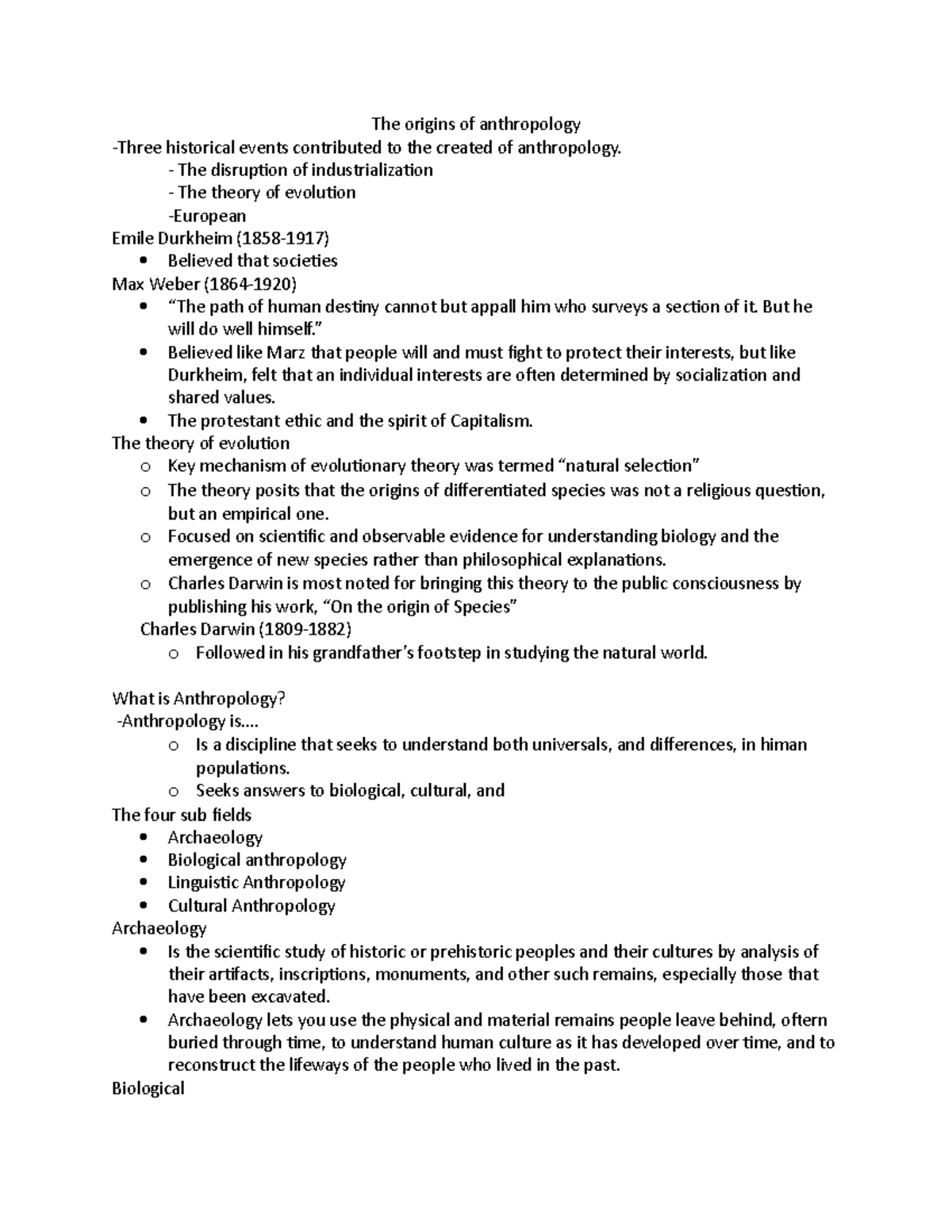 Anthropology notes 202 SIUC - The origins of anthropology -Three ...