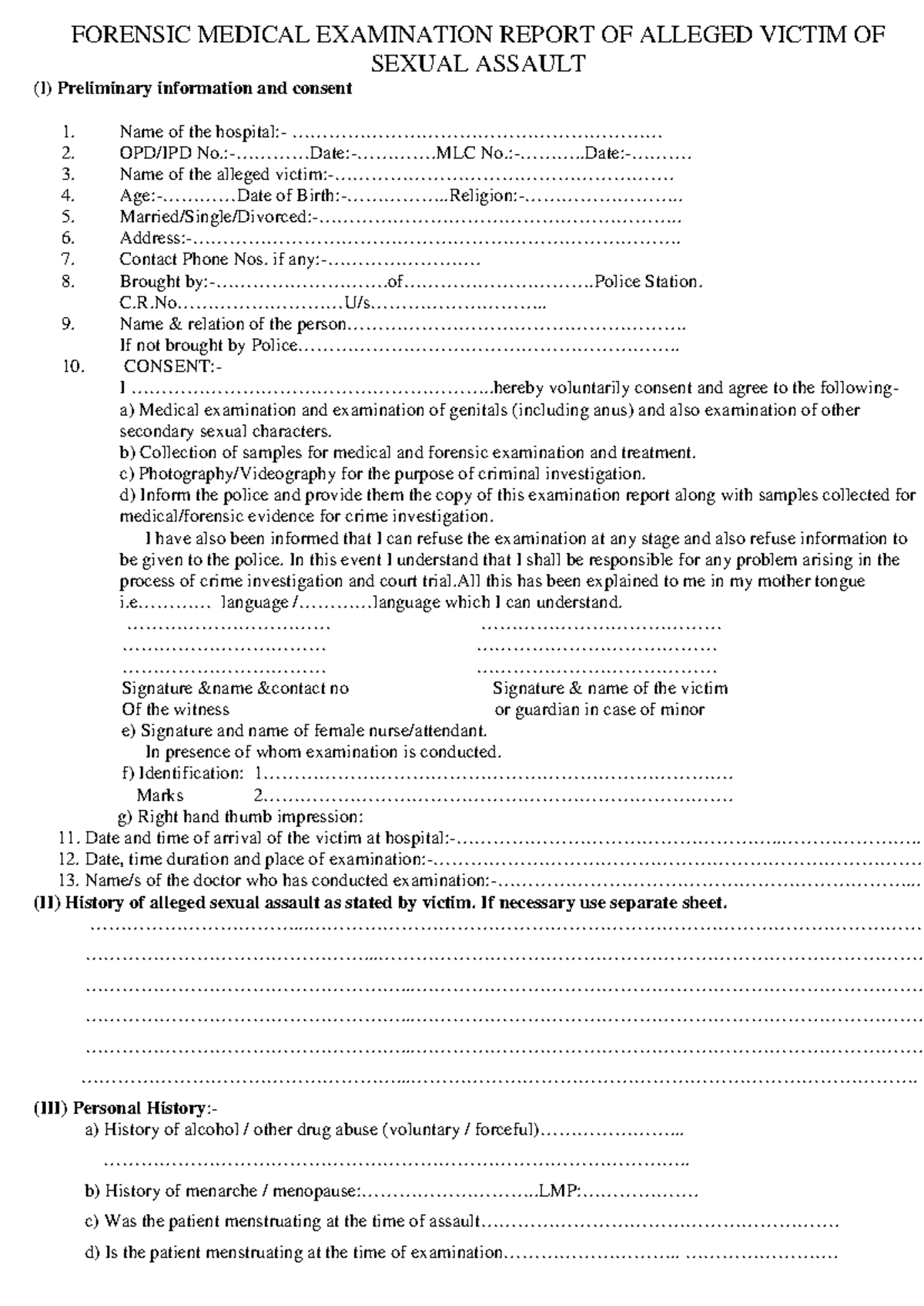 Proforma Victim - FORENSIC MEDICAL EXAMINATION REPORT OF ALLEGED VICTIM ...