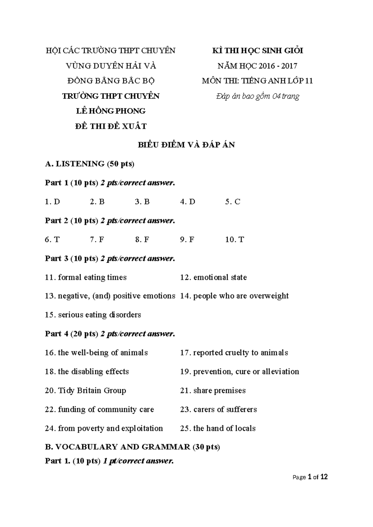 BIEU DIEM VA DAP AN DE THI DE XUAT MON Tieng ANH KHOI 11 - L - HỘI CÁC TRƯỜNG THPT CHUYÊN VÙNG ...