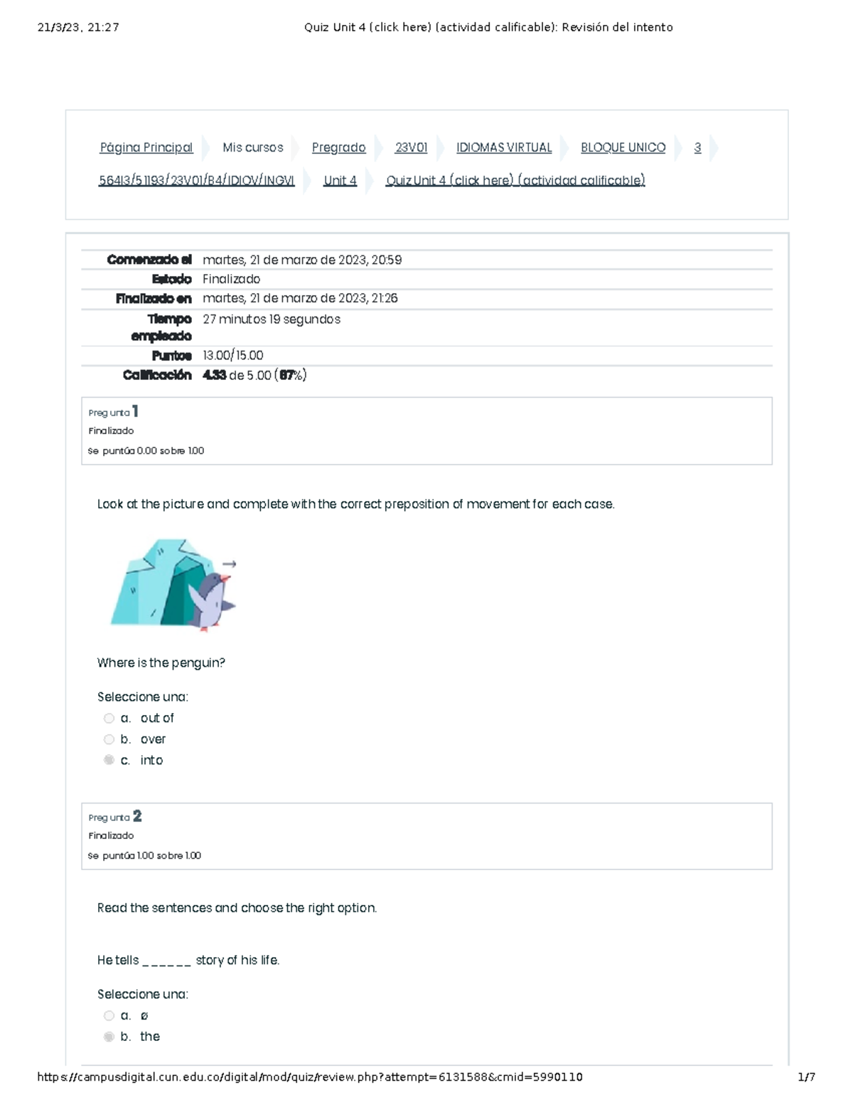 Quiz Unit 4 (click here) (actividad calificable) Revisión del intento ...