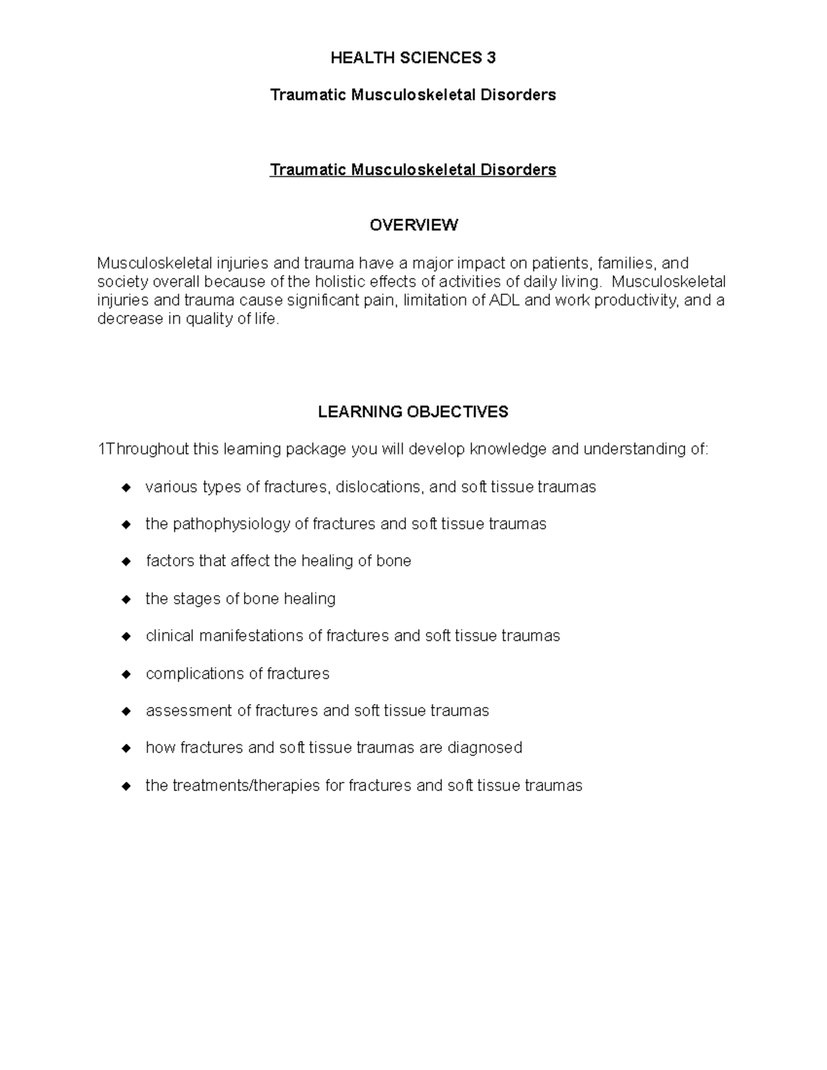 traumatic Disorder - Traumatic Musculoskeletal Disorders Traumatic ...