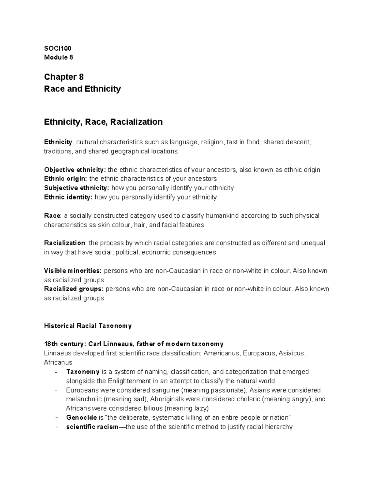 SOCI100 Module 8 - Chapter 8 Race and Ethnicity - SOCI Module 8 Chapter ...