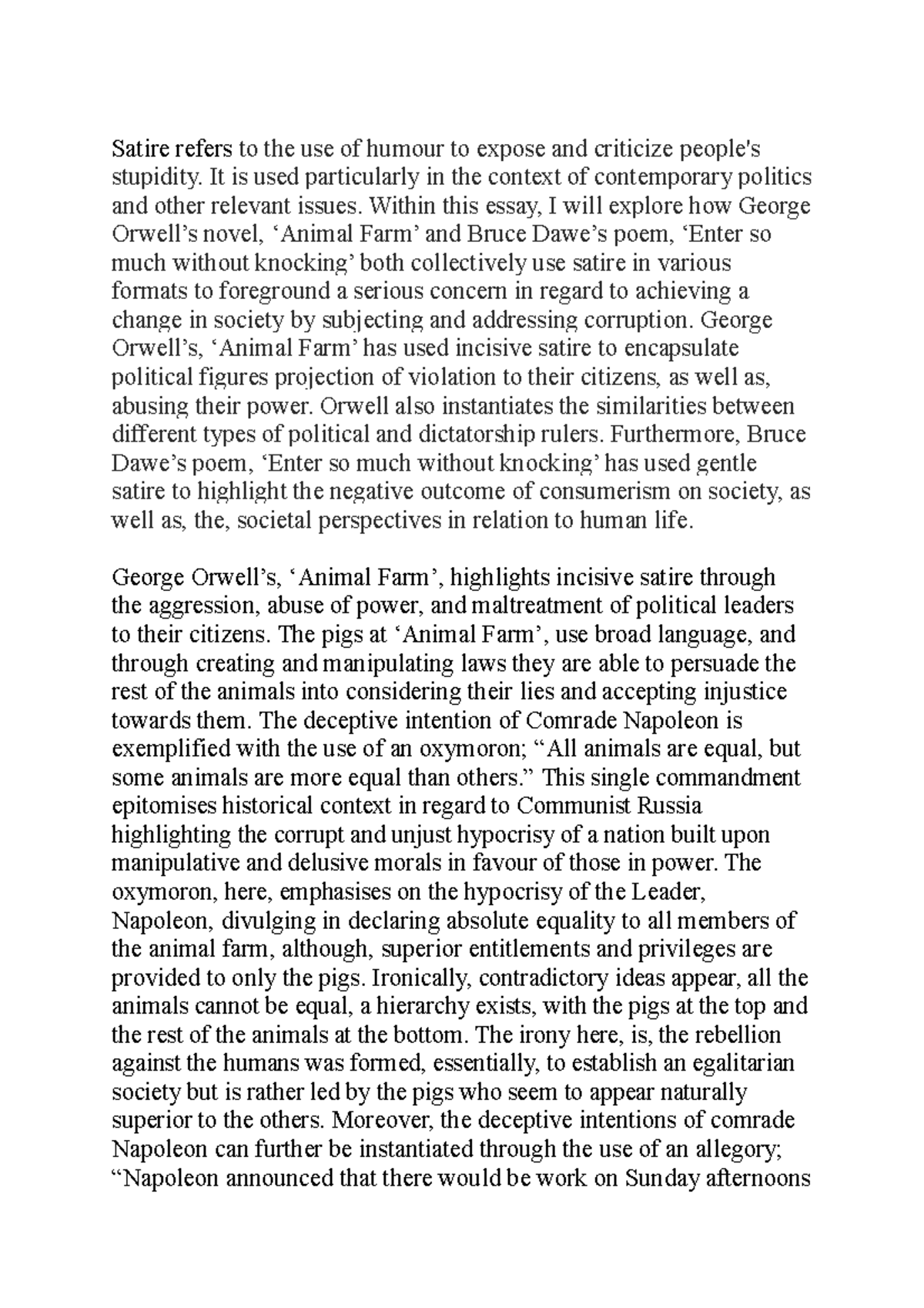 Module - Reading to Write - Satire refers to the use of humour to ...