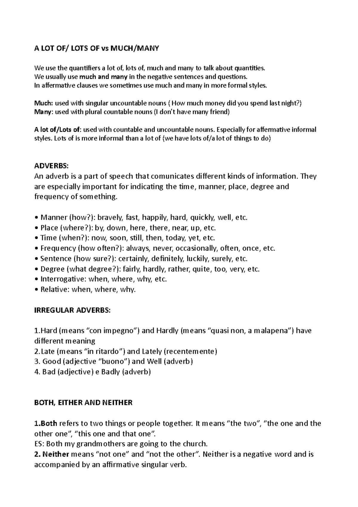 Grammatica Inglese IN Ordine - A LOT OF/ LOTS OF vs MUCH/MANY We use ...