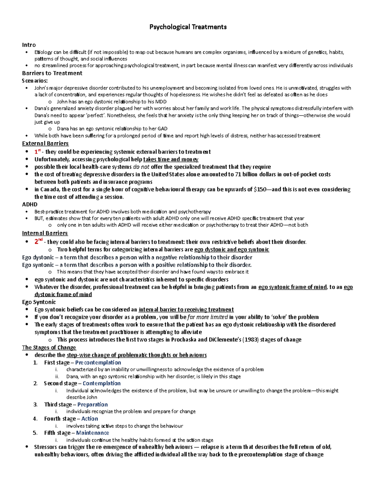 Psychological Treatments lecture, PSYCH 1XX3 - Psychological Treatments ...