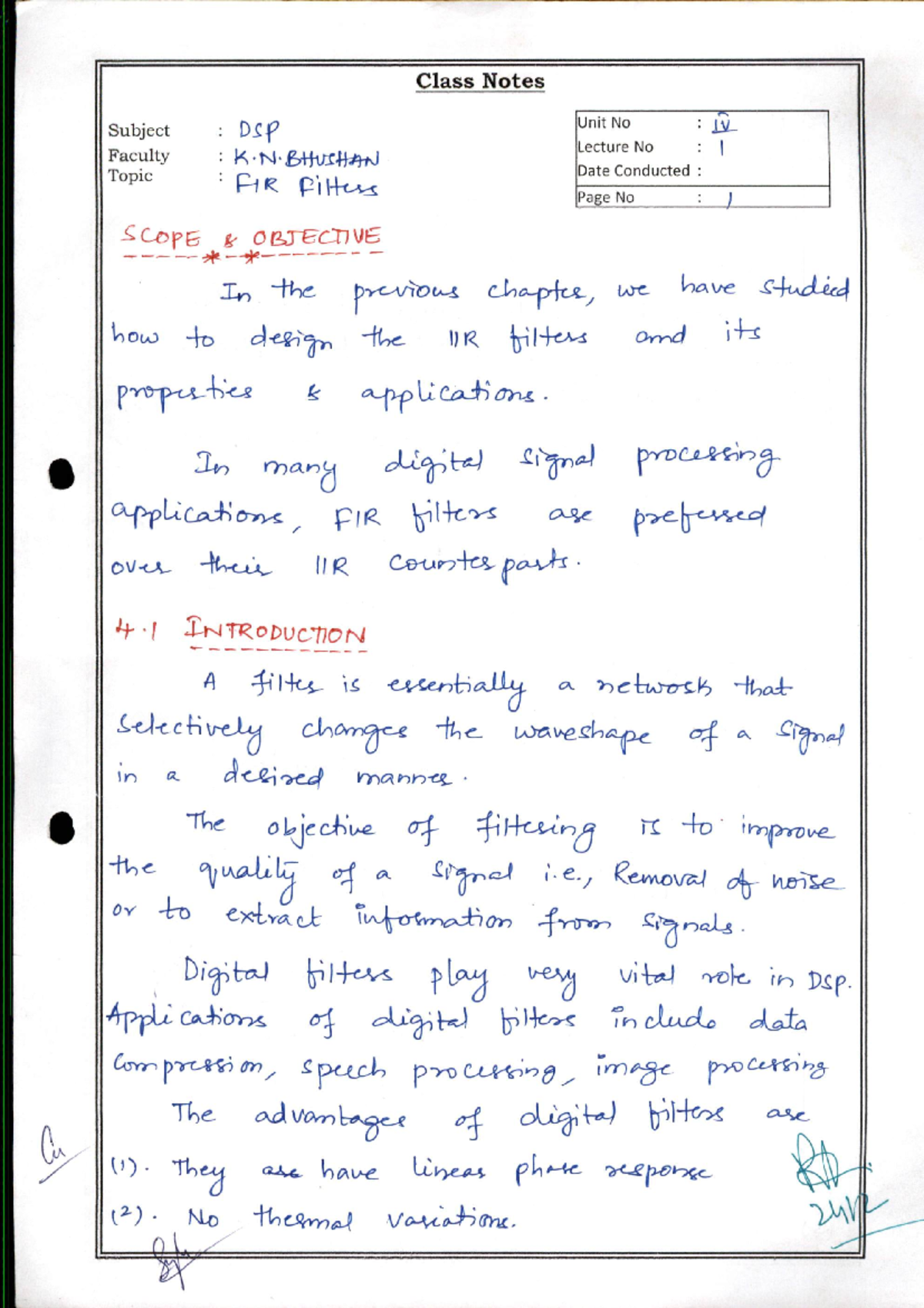 DSP UNIT-4 KNB Handwriiten Notes - Class Notes Unit No Subject : DSP ...