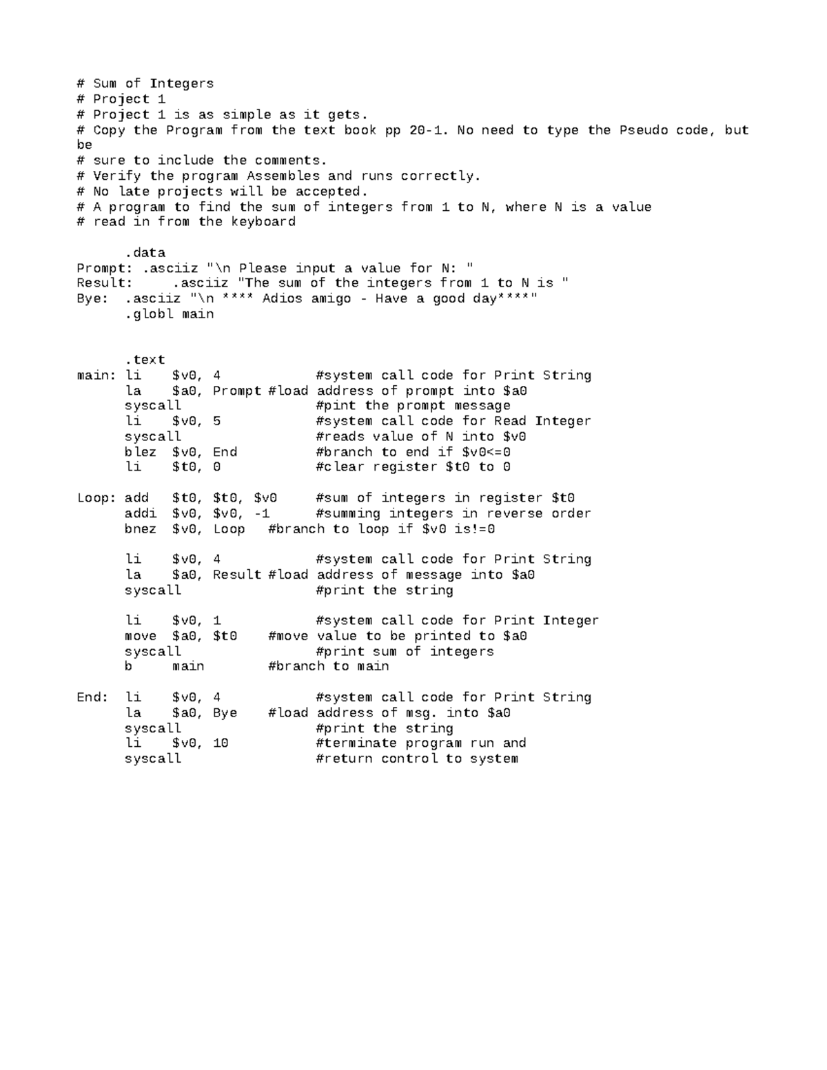 Sum Of Integers - project instructions are written on top in comments ...