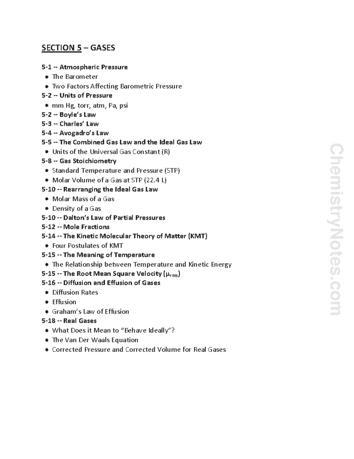 Gases - Complete note - SECTION 5 GASES 5-1 - Atmospheric Pressure The ...