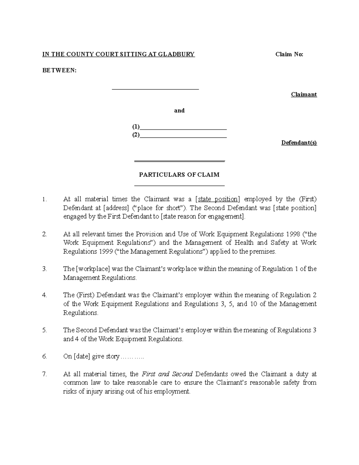 Masterpiece - Drafting Notes for Particulars of Claim in BPTC Course ...