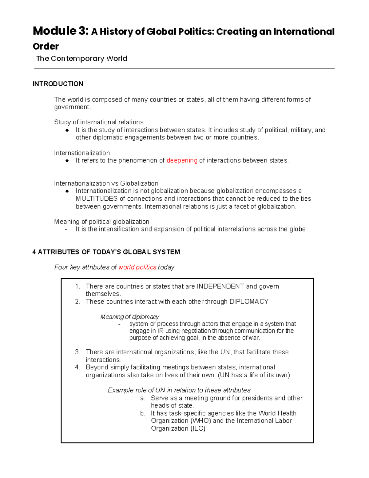 Module-4-TCW - Module 3: A History of Global Politics: Creating an ...