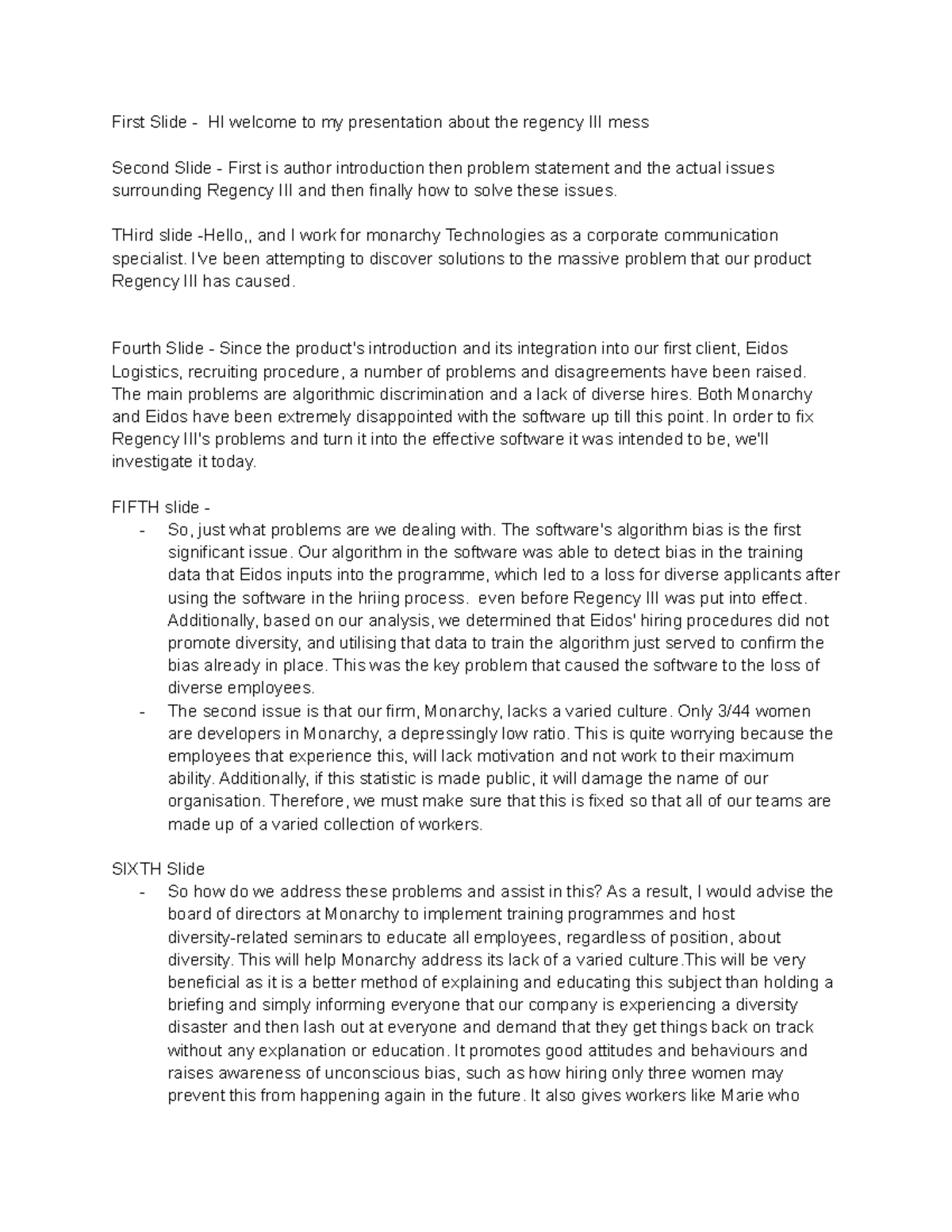 Regency Script - First Slide - HI welcome to my presentation about the ...