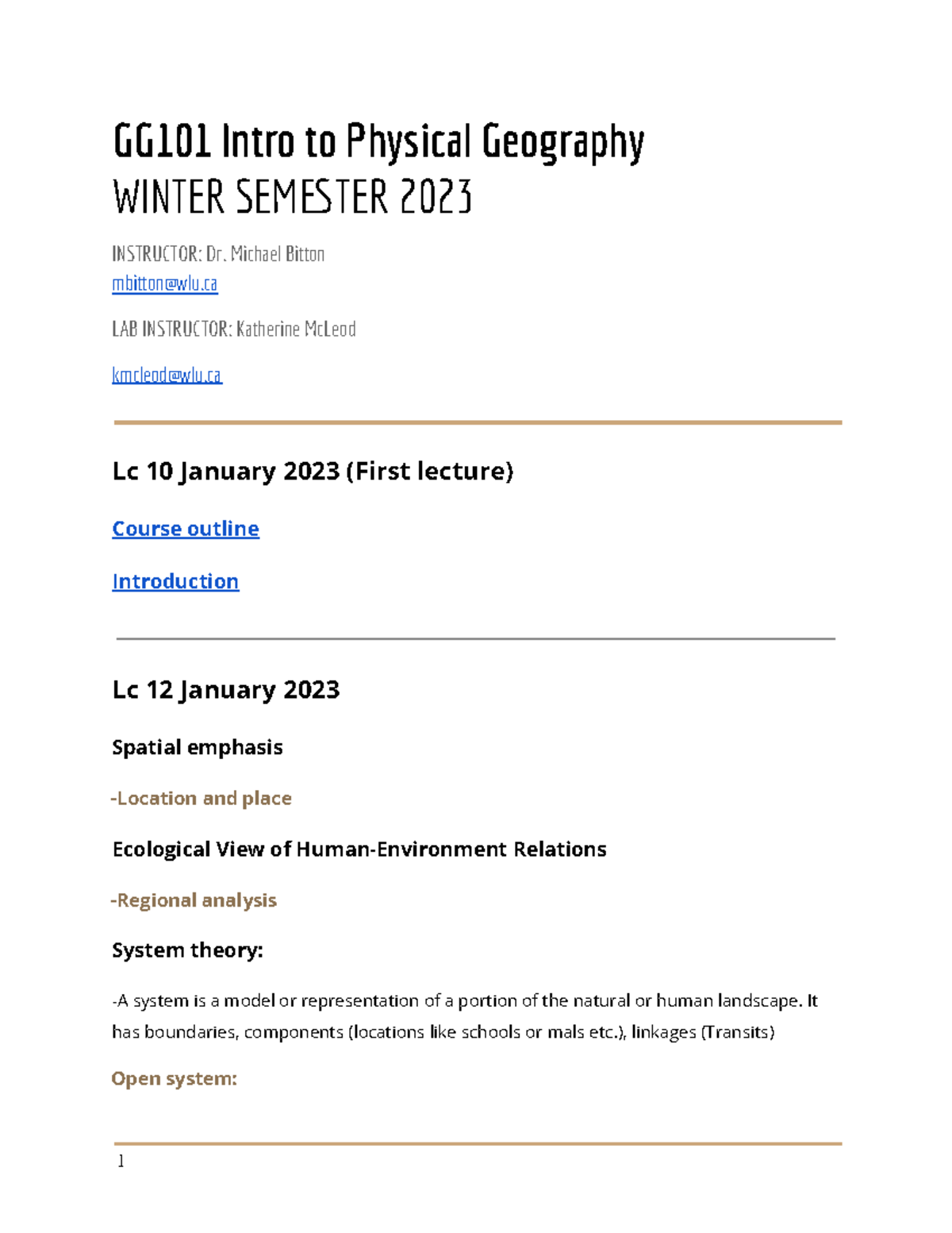 GG101 notes week 1-5 - From system theory to lapse rates Prof name: Dr ...
