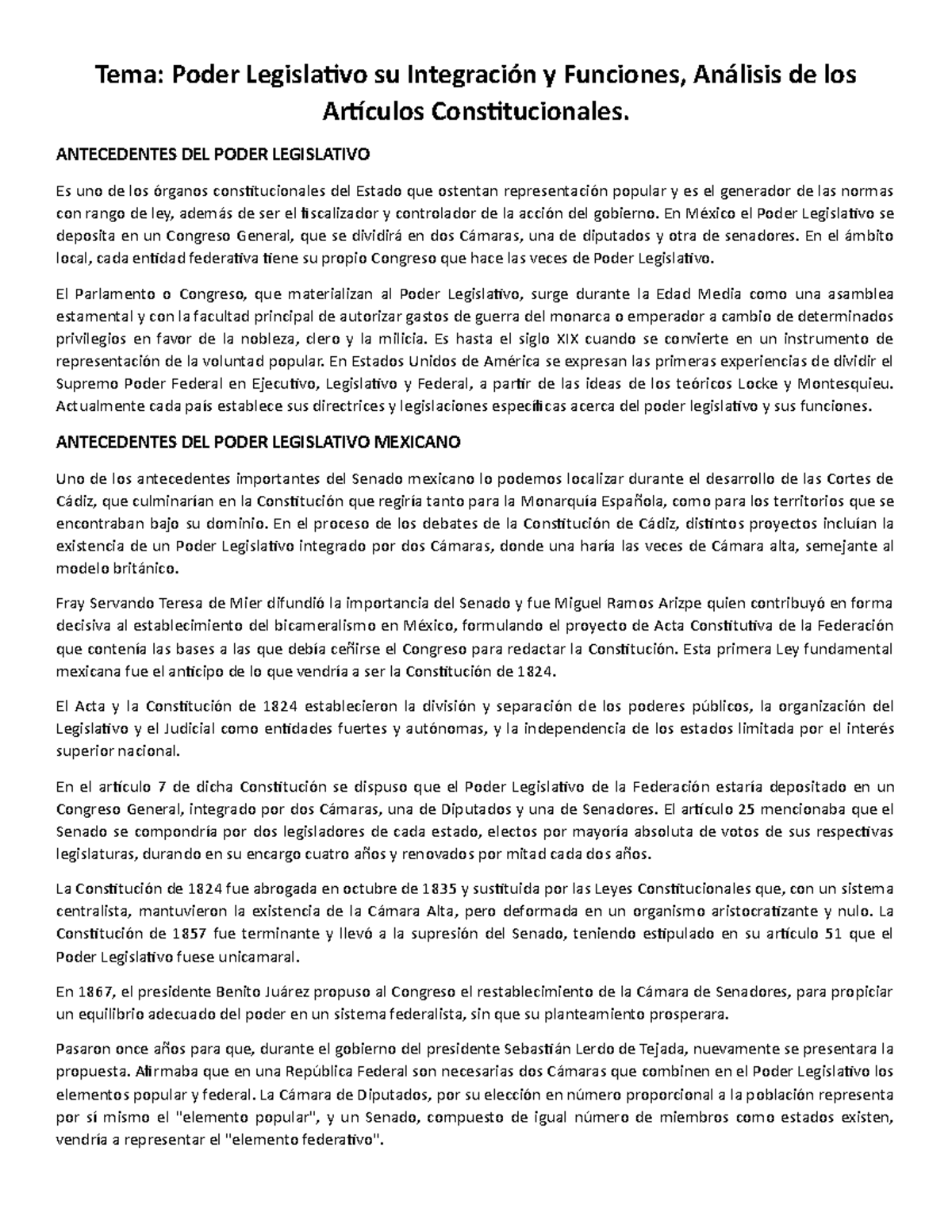 Poder Legislativo su Integración y Funciones, Análisis de los Artículos ...