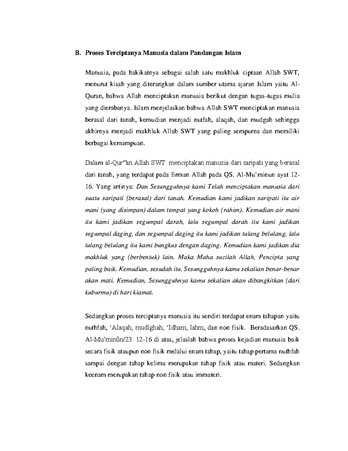 Proses Terciptanya Manusia dalam Pandangan Islam - B. Proses ...