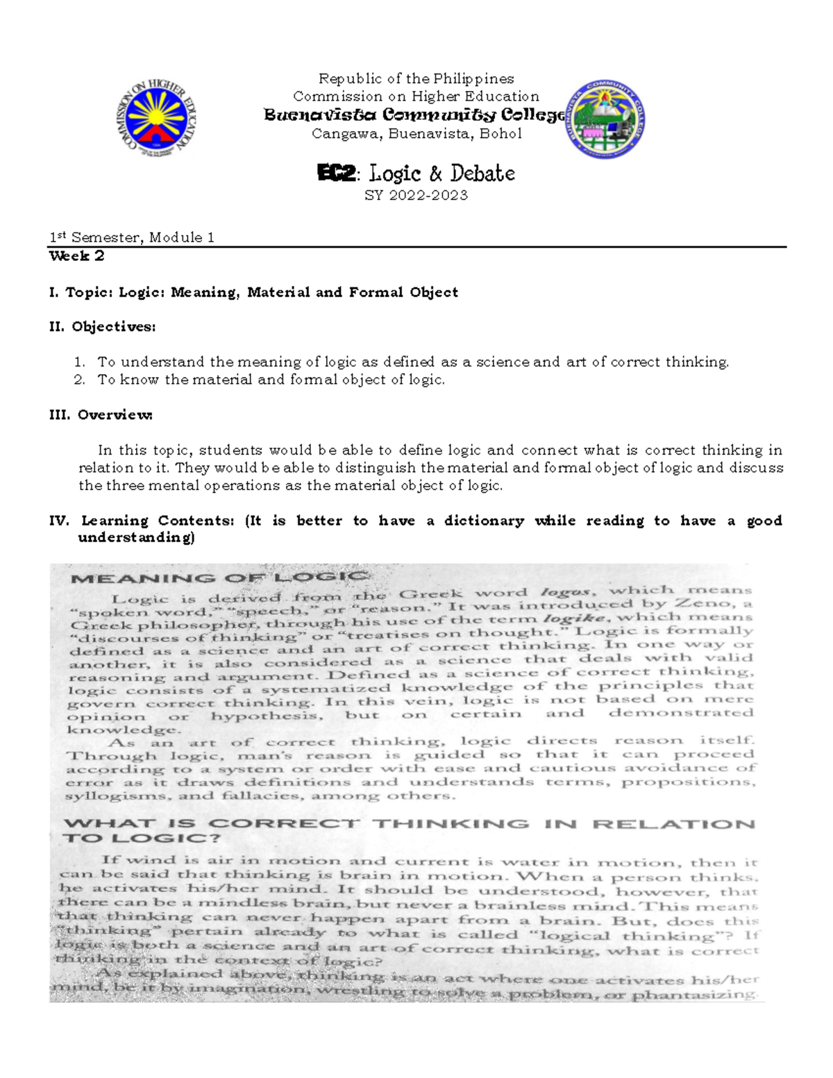 Logic and Debate Week2 - N/A - Republic of the Philippines Commission ...