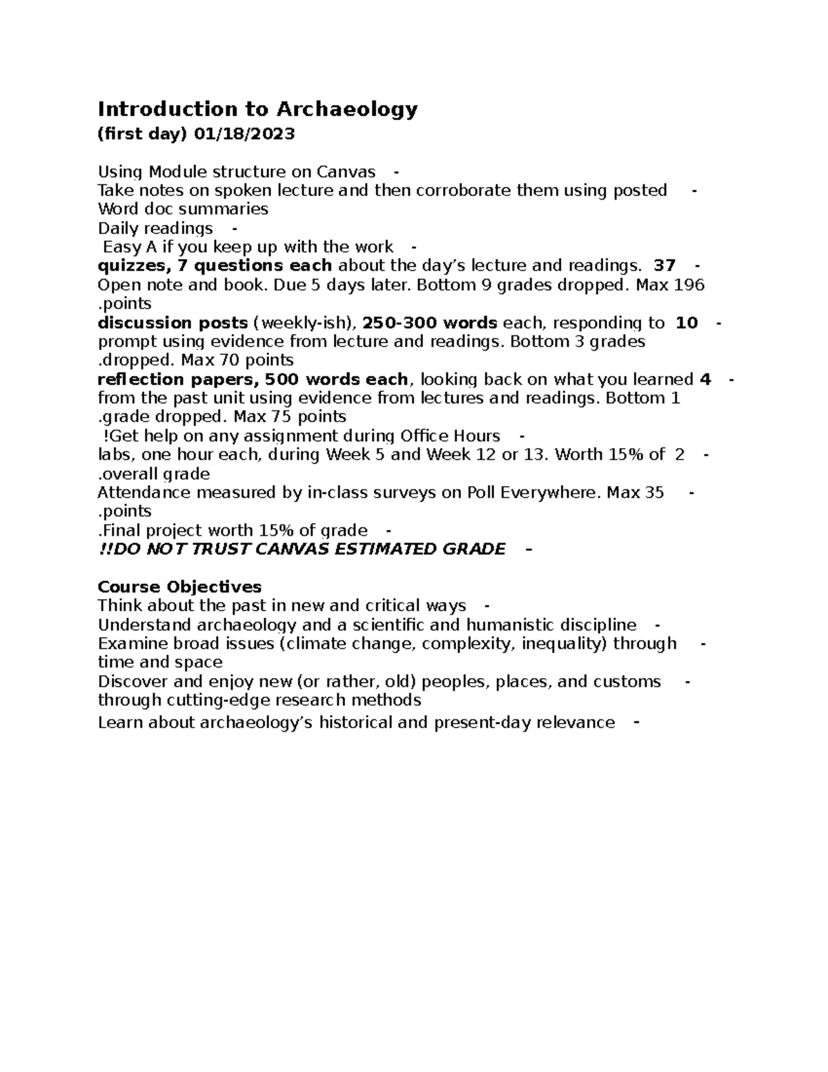 ARCH First Day 01/18 - Introduction to Archaeology (first day) 01/18 ...