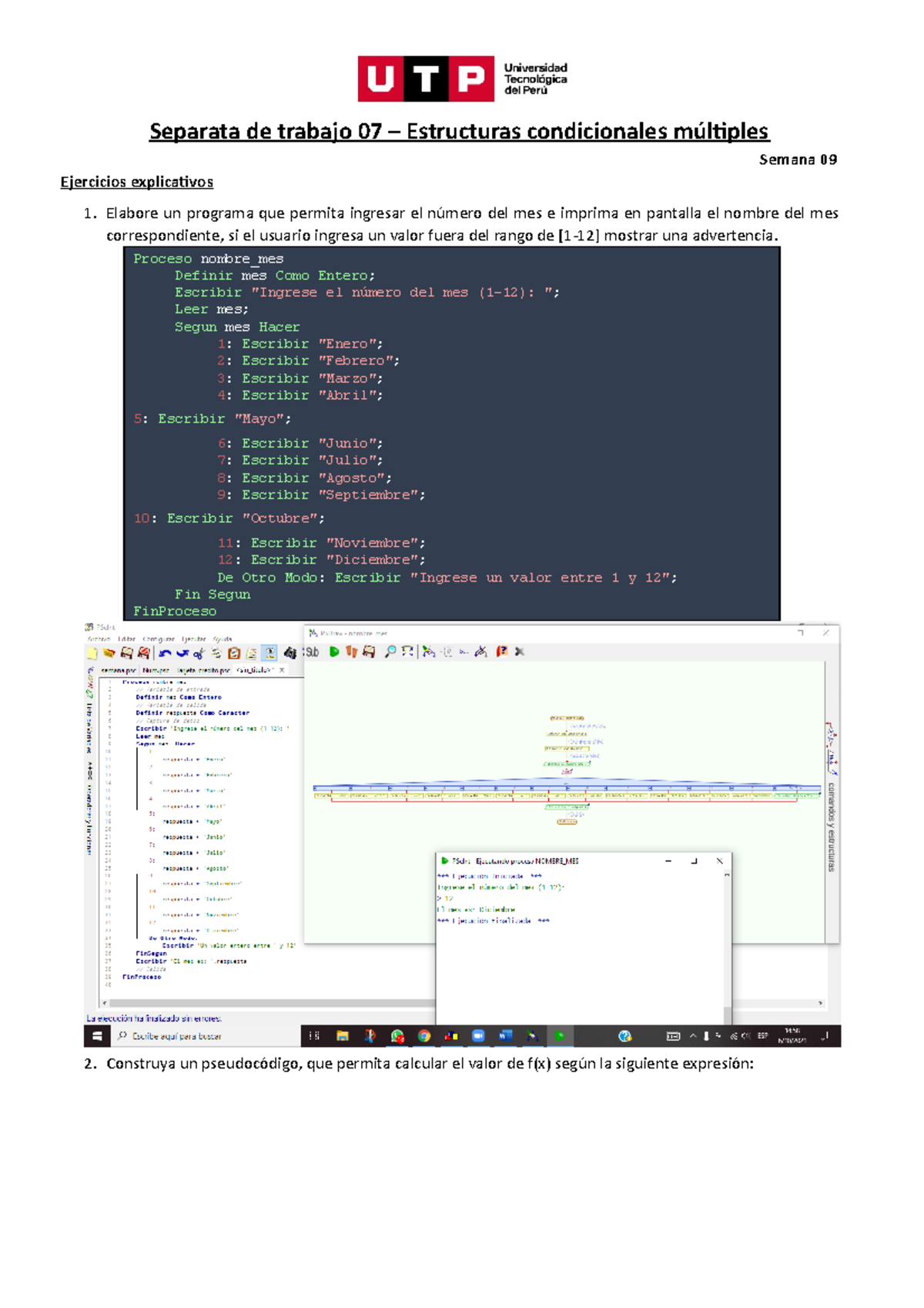 Separata 07 Unidad 02-1 - Separata de trabajo 07 – Estructuras condicionales múltiples Semana 09 ...